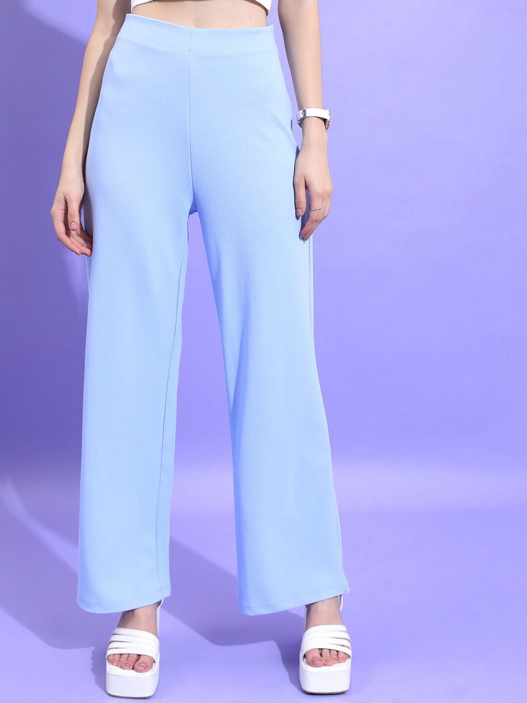 Buy KETCH Women Mid Rise Flat Front Regular Fit Wide Leg Trousers ...