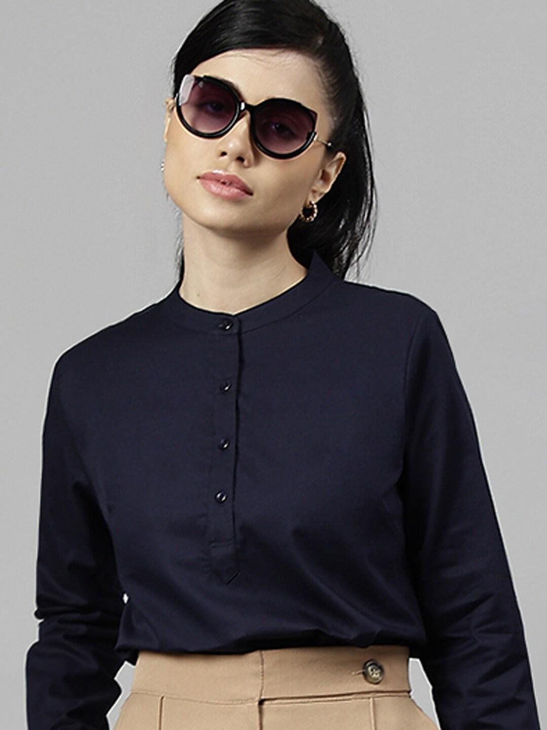 Buy Hancock Band Collar Pure Cotton Regular Shirt Style Top - Tops for ...