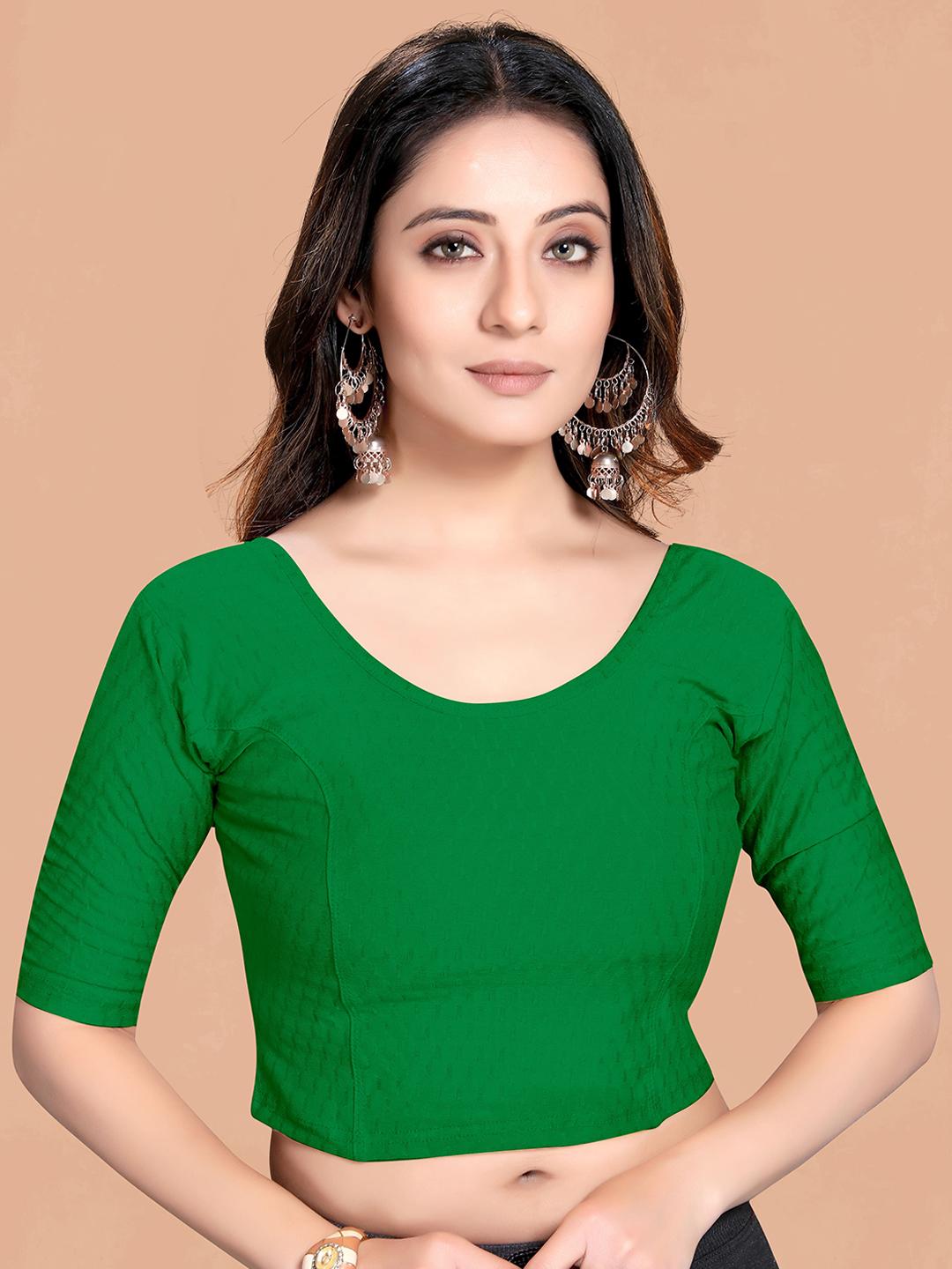 Buy SCUBE DESIGNS Woven Design Round Neck Short Sleeves Saree Blouse ...