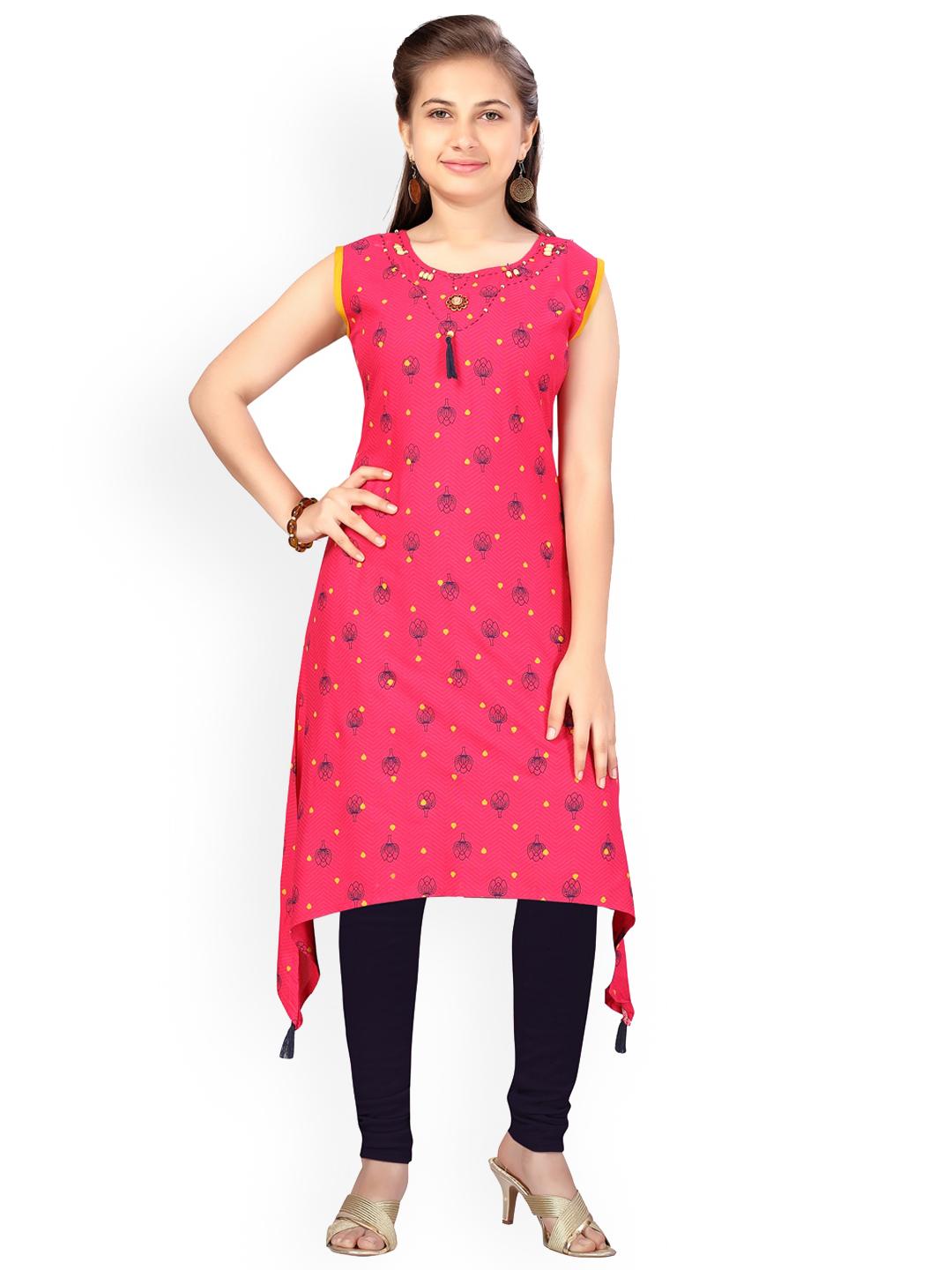 Buy BAESD Girls Floral Printed Sleeveless Cotton Kurta - Kurtas for ...