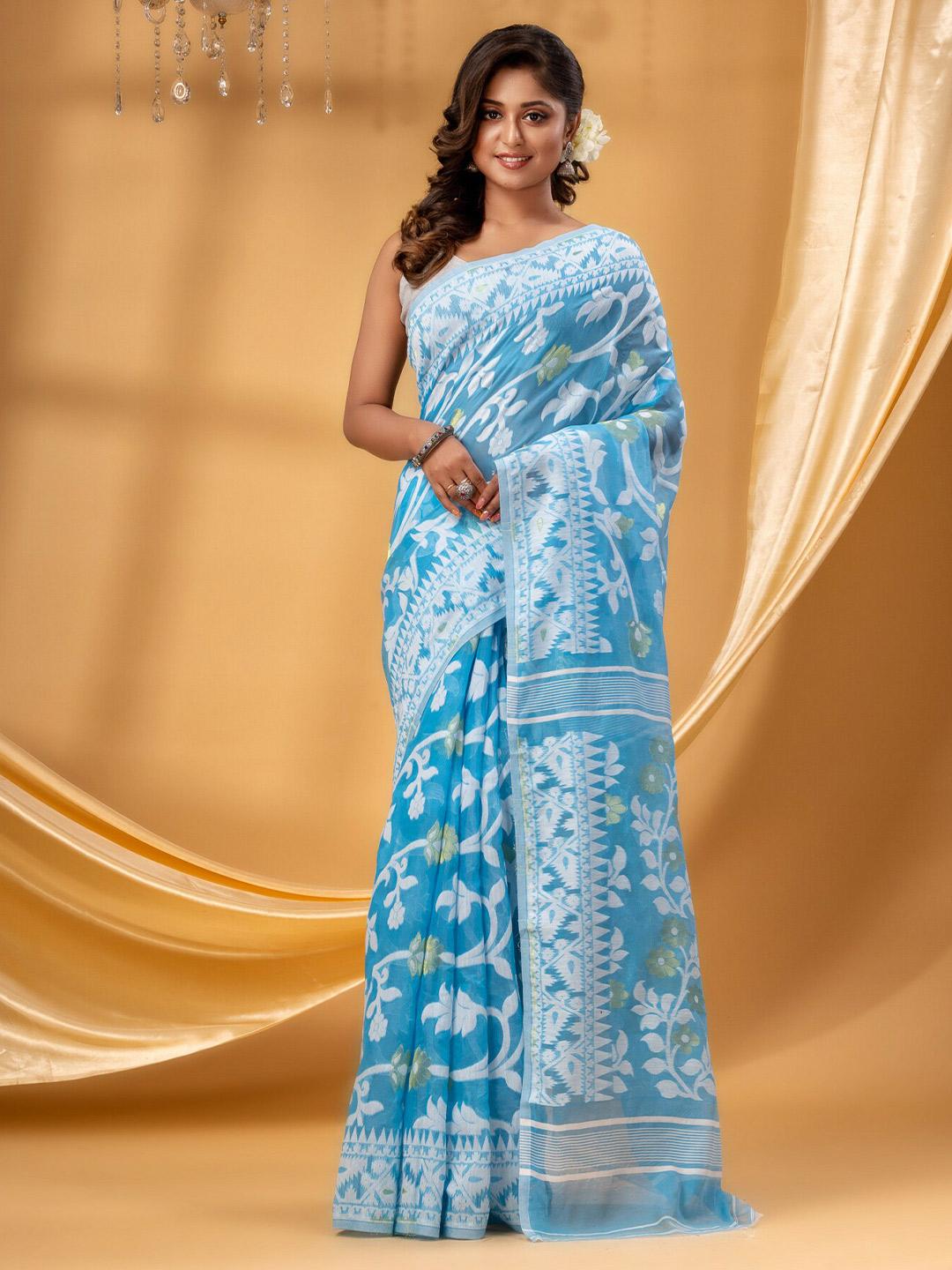 Buy DESH BIDESH Floral Woven Design Pure Cotton Jamdani Saree - Sarees ...