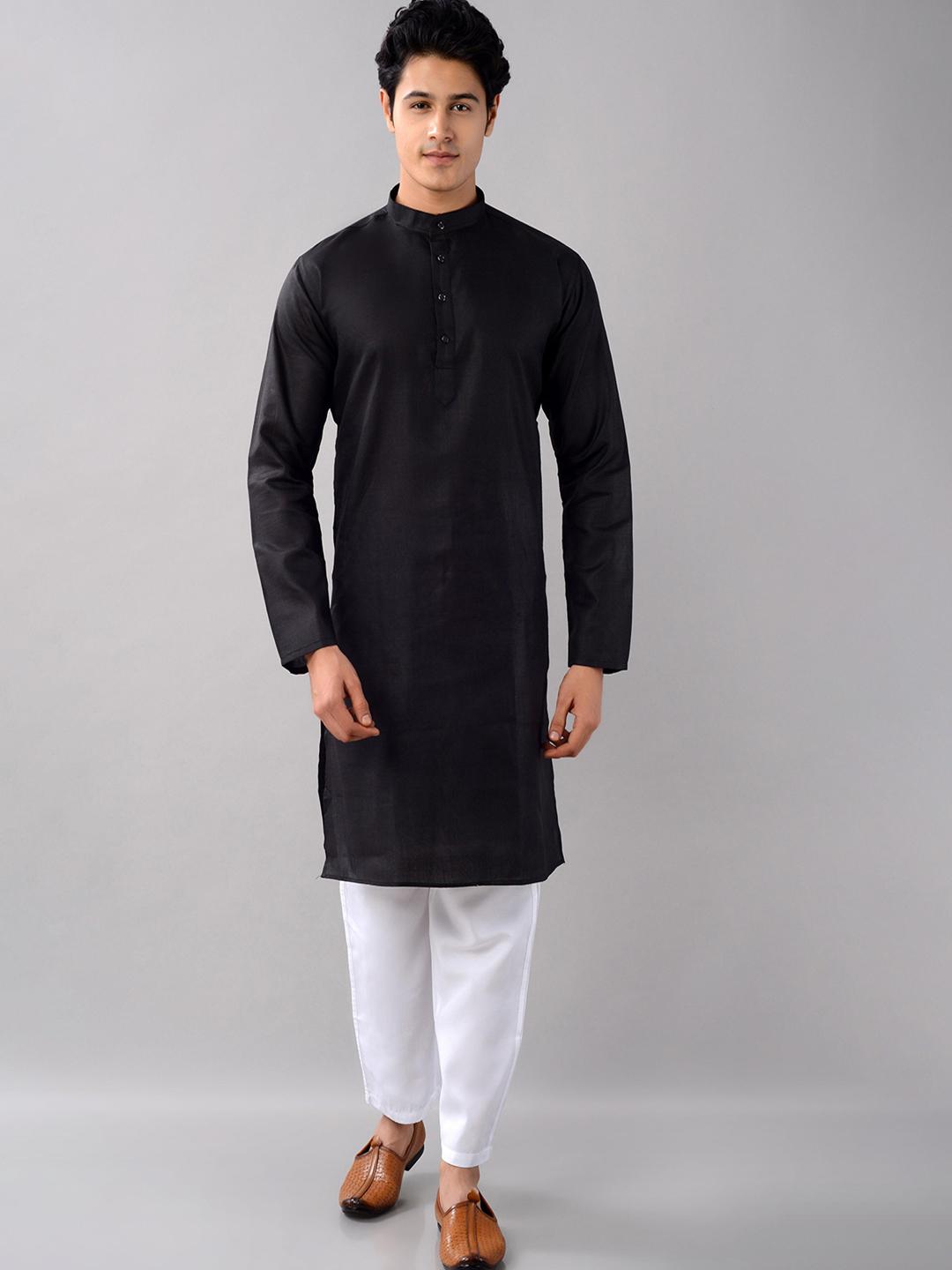 Buy VILLAIN Band Collar Long Sleeves Straight Kurta & Pyjamas - Kurta ...
