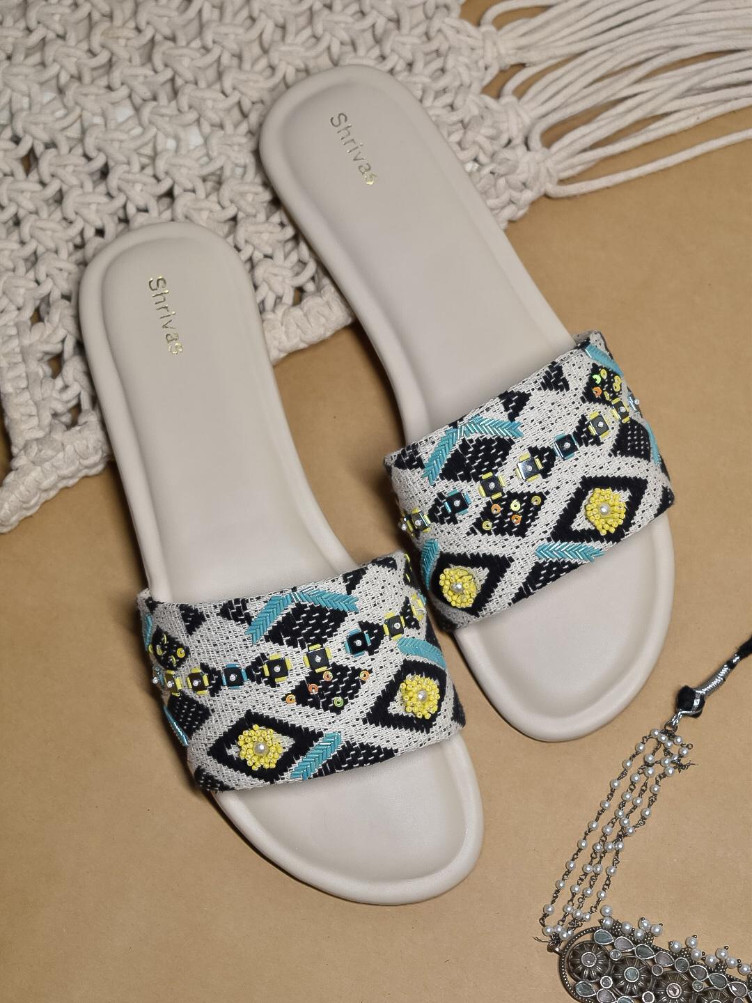 Buy SHRIVAS BY ARCHITA MEHTA SKYE Ethnic Embellished Fabric Open Toe ...