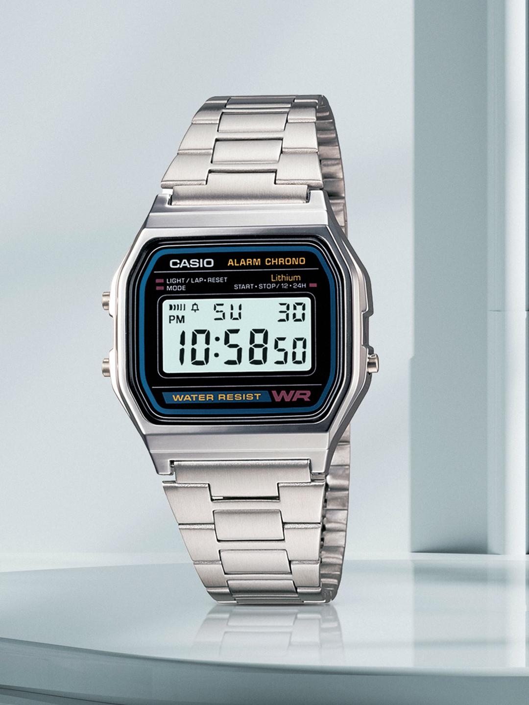 Buy CASIO Vintage A158WA 1DF Black Digital Dial Silver Stainless Steel ...