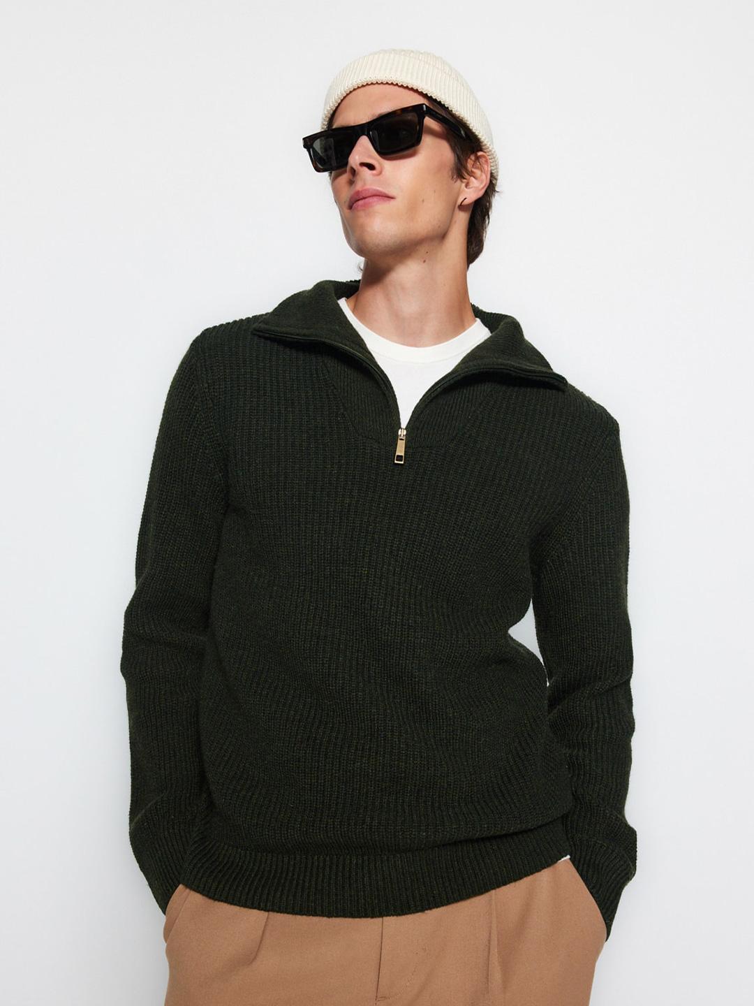 Buy Trendyol Ribbed Mock Collar Acrylic Pullover - Sweaters for Men ...