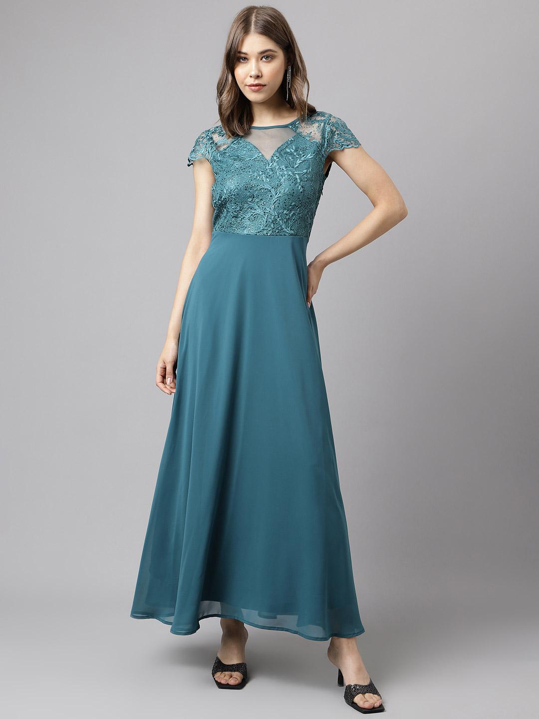 Buy Latin Quarters Women Floral Self Design Round Neck Regular Maxi ...
