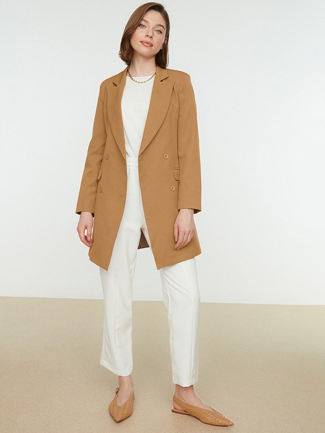 Buy Trendyol Notched Lapel Double Breasted Oversize Longline Blazer ...
