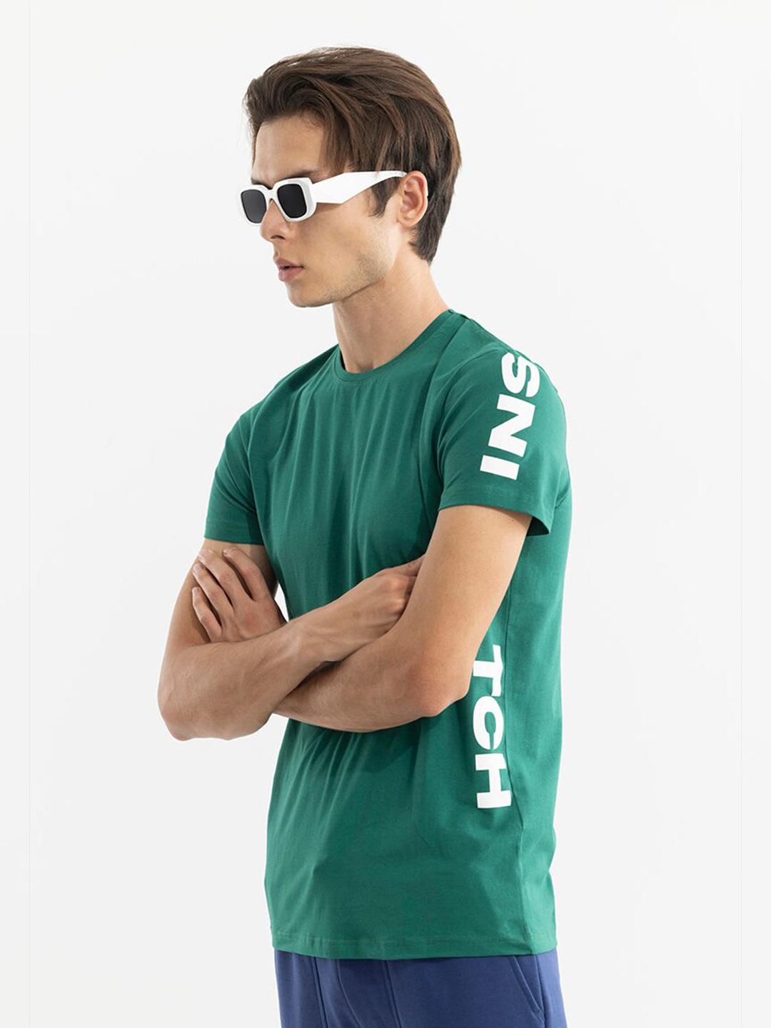Buy Snitch Green Typography Printed Cotton T Shirt - Tshirts for Men ...