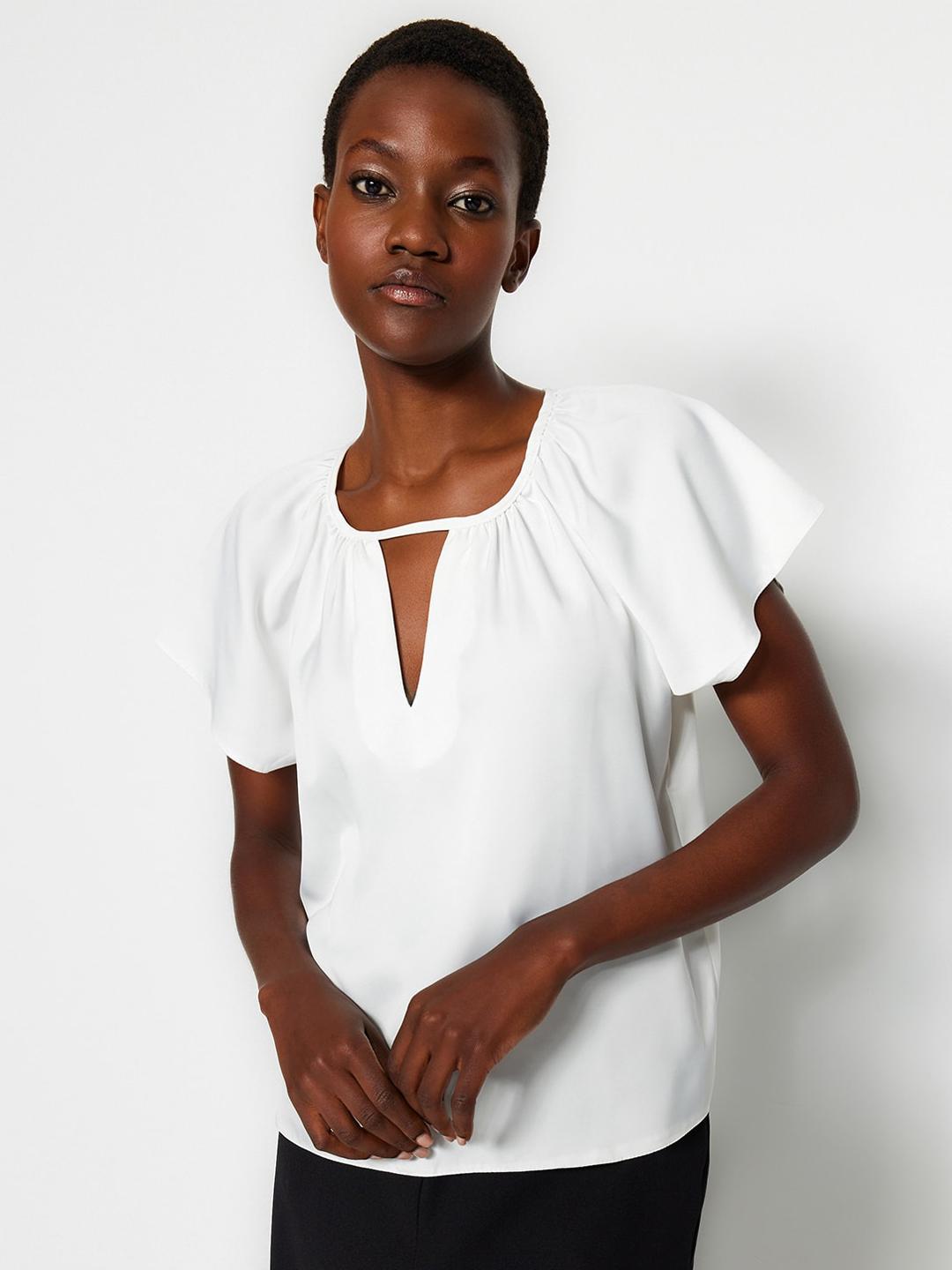 Buy Trendyol Keyhole Neck Flutter Sleeves Top - Tops for Women 25138924 ...