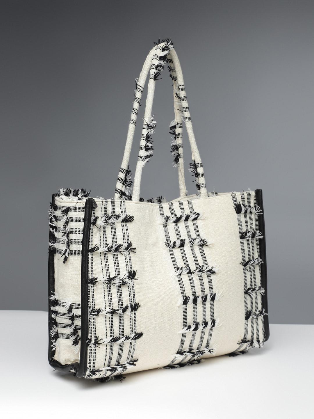 Buy DEEBACO Self Design Structured Fringed Tote Bag - Handbags for ...
