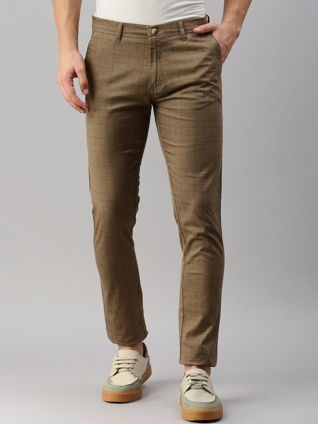 Buy ZEDD Men Checked Relaxed Regular Fit High Rise Chinos Trousers ...