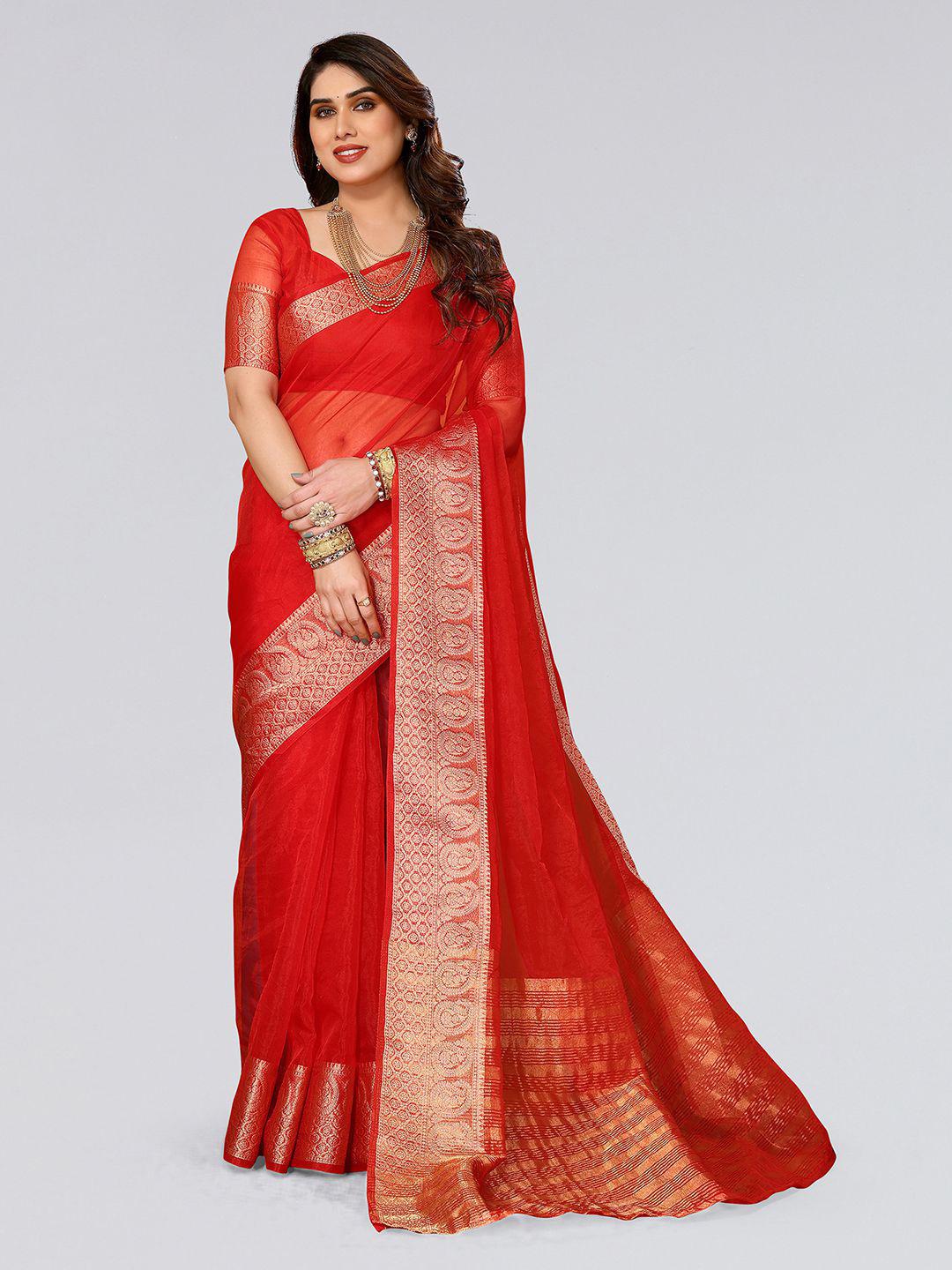 Buy SIRIL Ethnic Motifs Woven Design Border Zari Organza Saree - Sarees ...