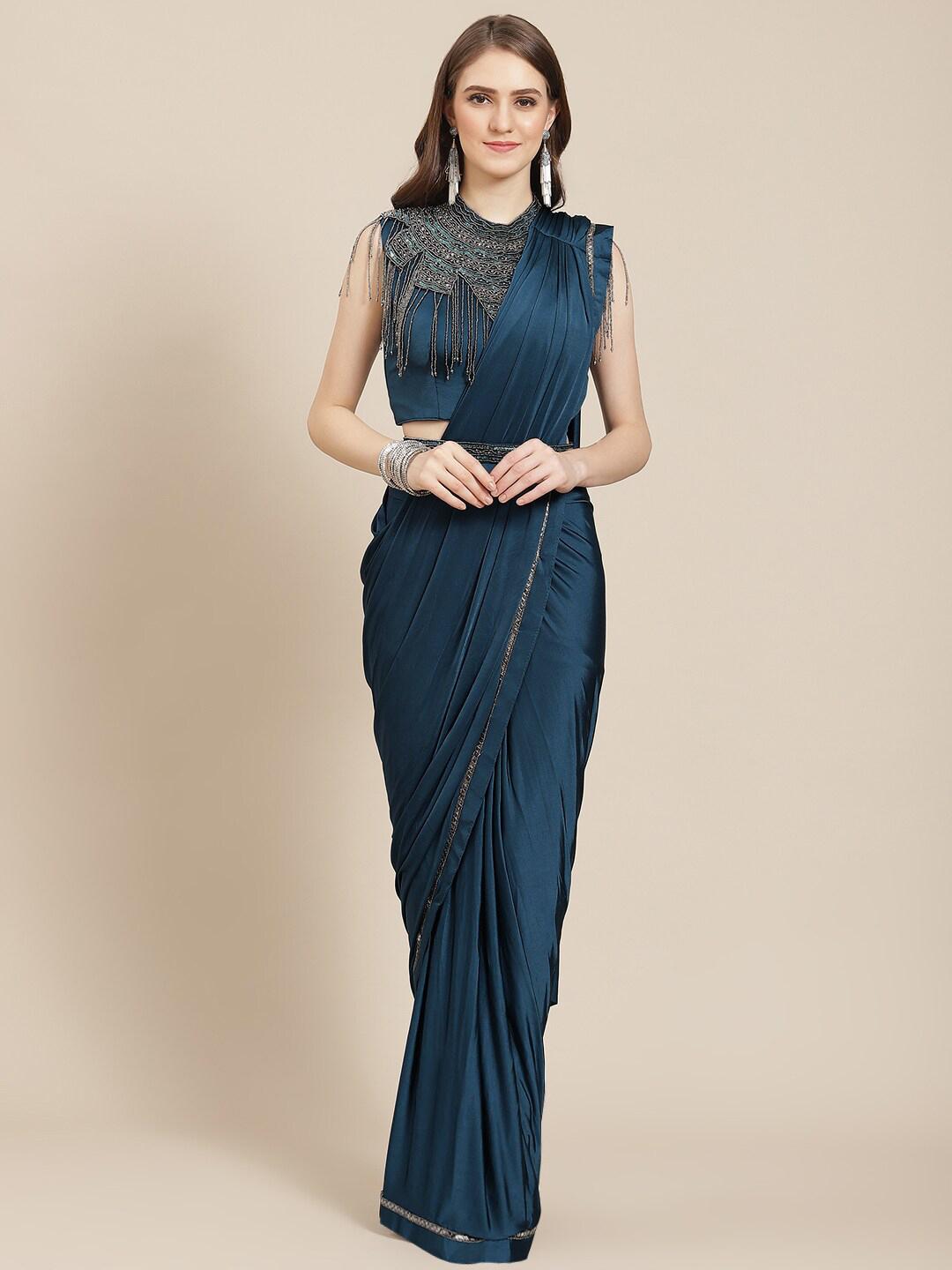 Buy Mitera Blue Mirror Work Ready To Wear Saree - Sarees for Women ...