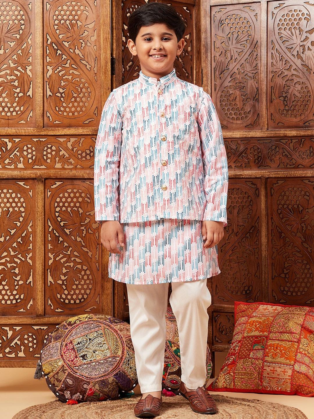 Buy Stylo Bug Boys Ethnic Motifs Embroidered Kurta With Trousers ...