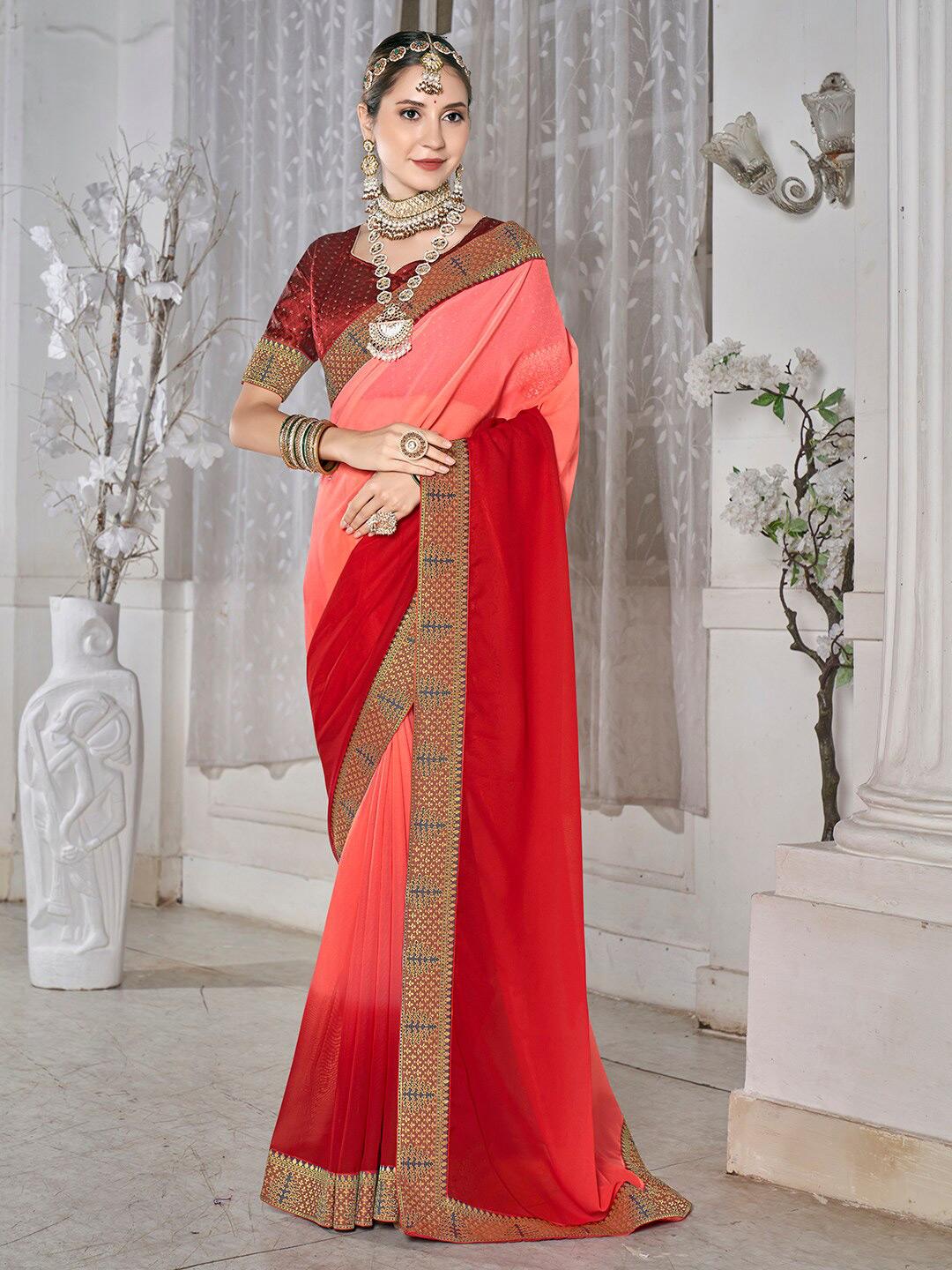 Buy Anouk Rustic Red Ombre Dyed Zari Detailed Saree - Sarees for Women ...