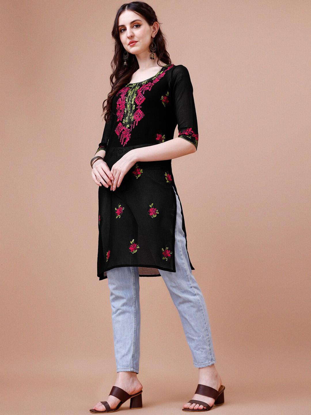 Buy KALINI Ethnic Motifs Embroidered Straight Kurta - Kurtas for Women ...