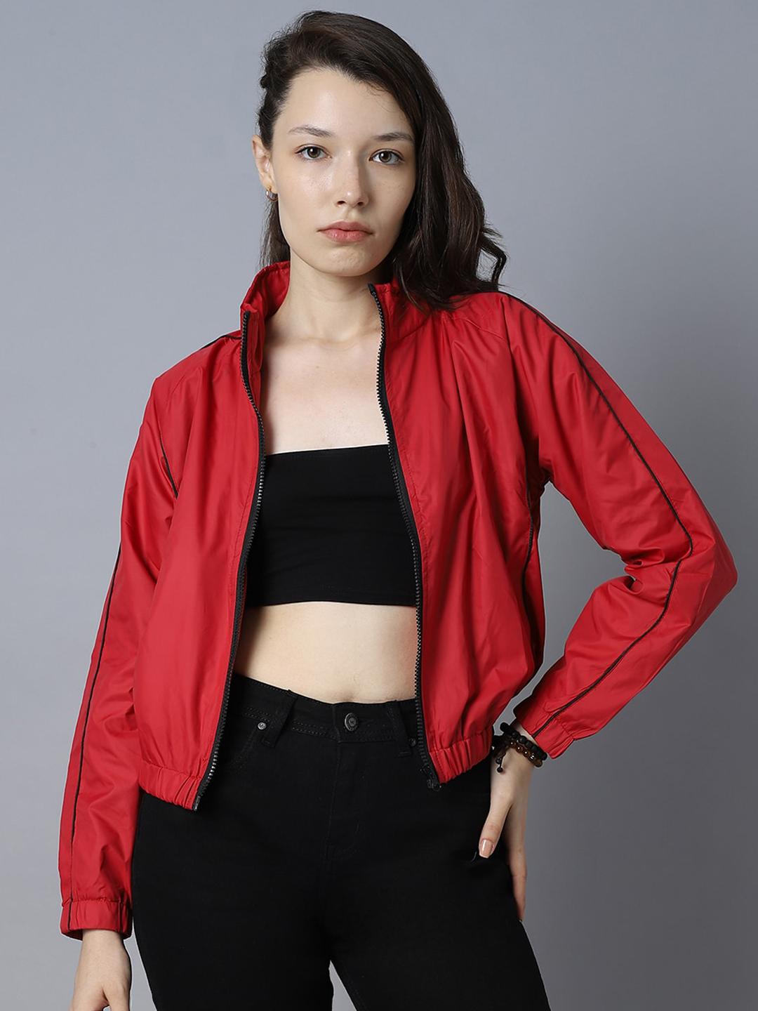 Buy High Star Mock Collar Long Sleeves Windcheater Crop Bomber Jacket ...