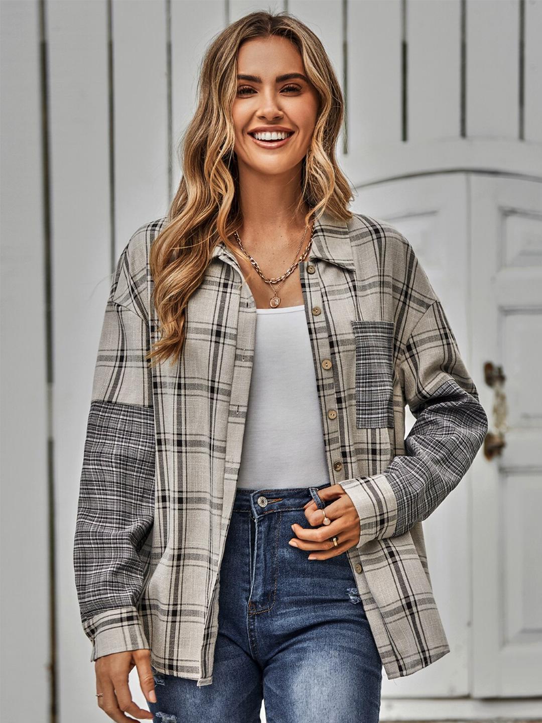 Buy StyleCast Grey Checked Shirt Style Top - Tops for Women 25205592 ...