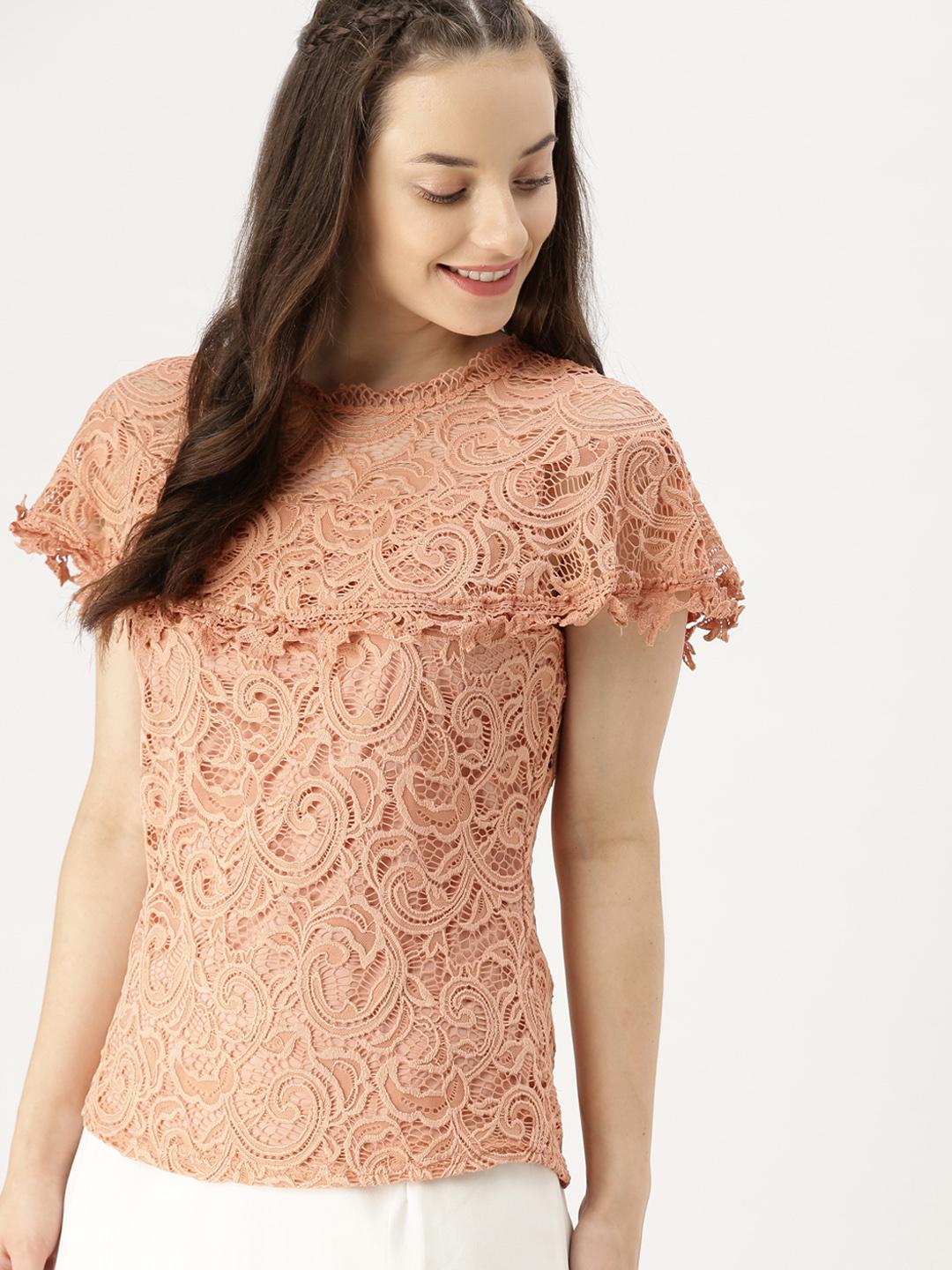 Buy DressBerry Women Peach Coloured Self Design Top - Tops for Women ...