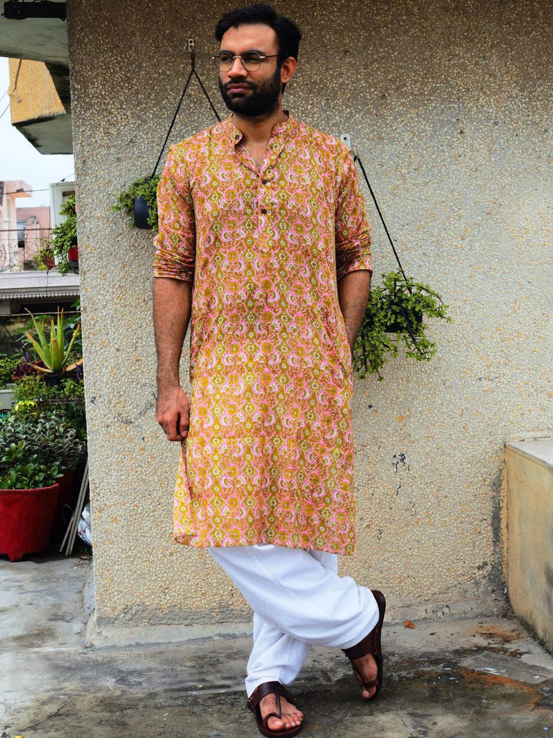 Buy Aashima Wahal Ethnic Motifs Block Printed Straight Cotton Kurta ...