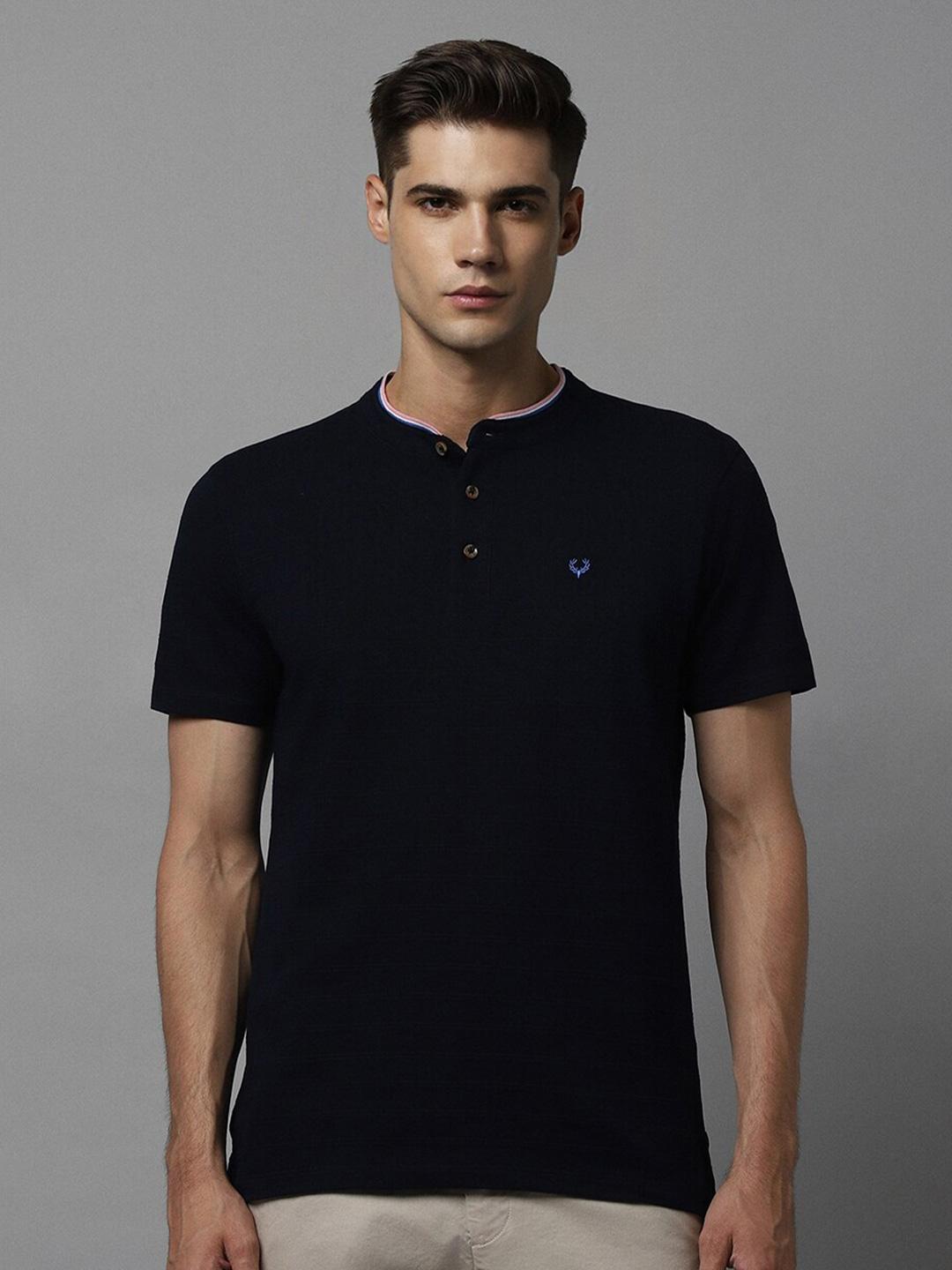 Buy Allen Solly Henley Neck Short Sleeve Pockets Cotton Slim Fit T ...