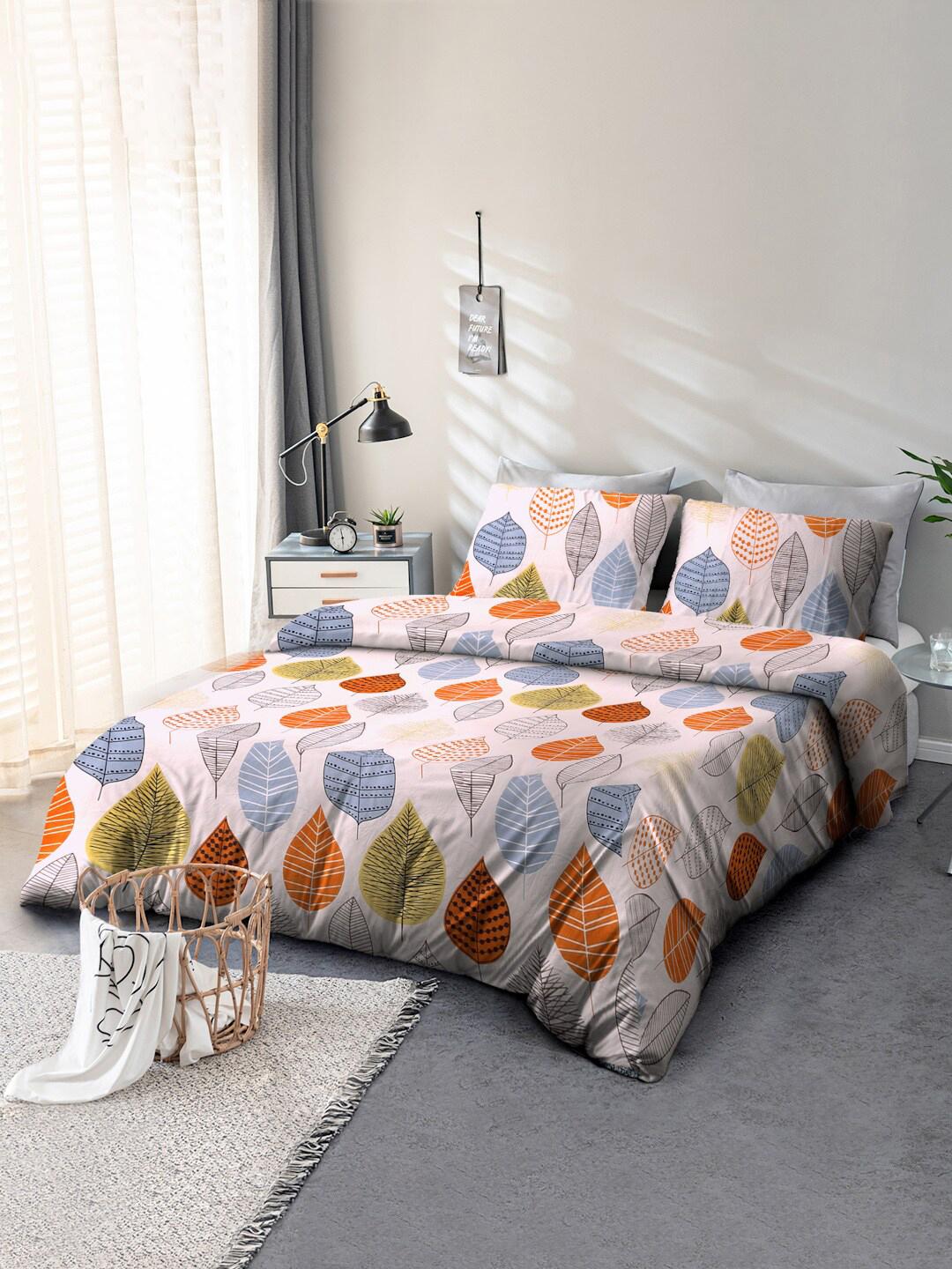 Buy Cortina Cream Floral Microfiber 110 TC Queen Coarse Bedsheet With 2 ...