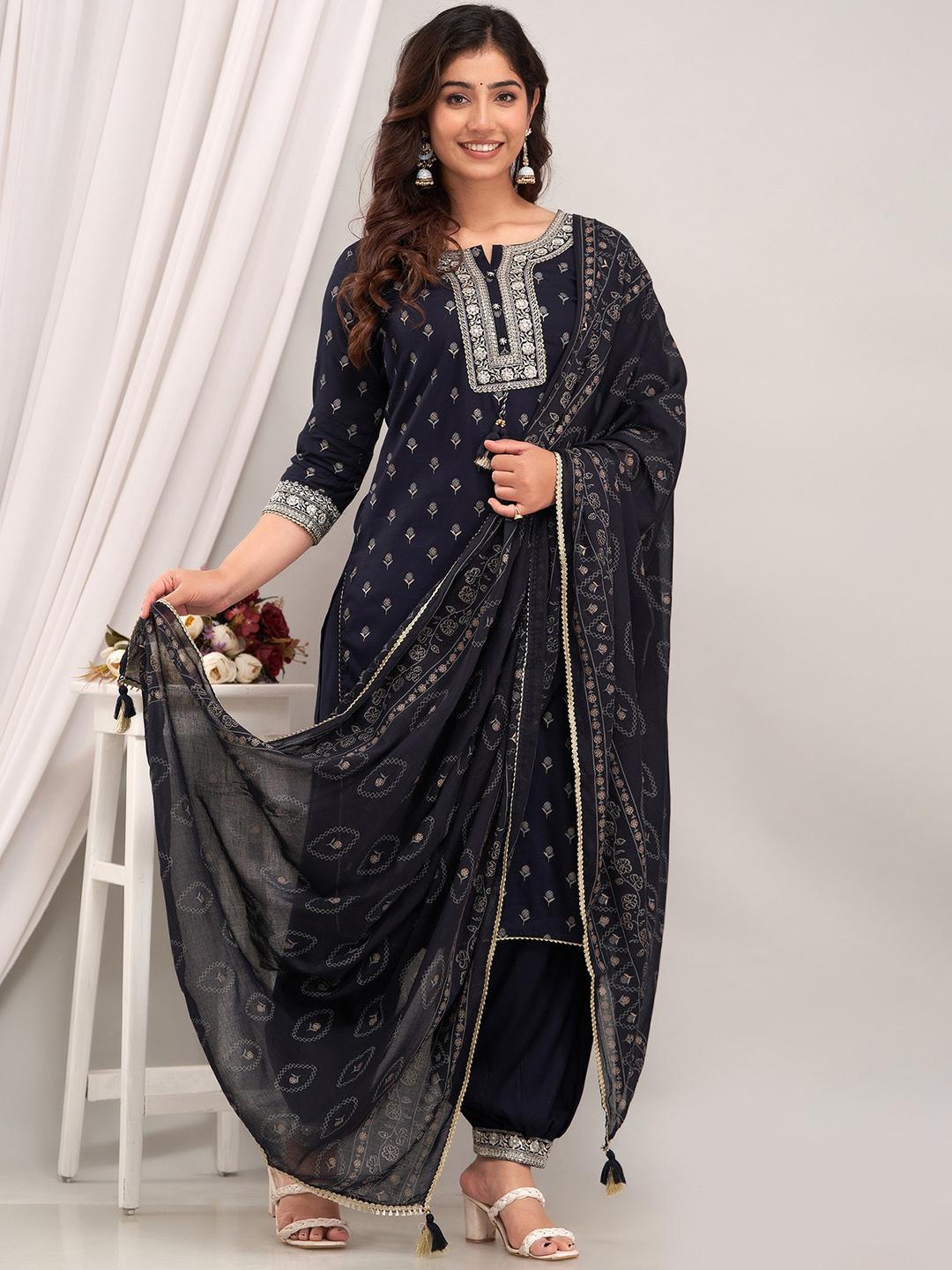 Buy Prakhya Ethnic Motifs Embroidered Mirror Work Kurta With Palazzos ...