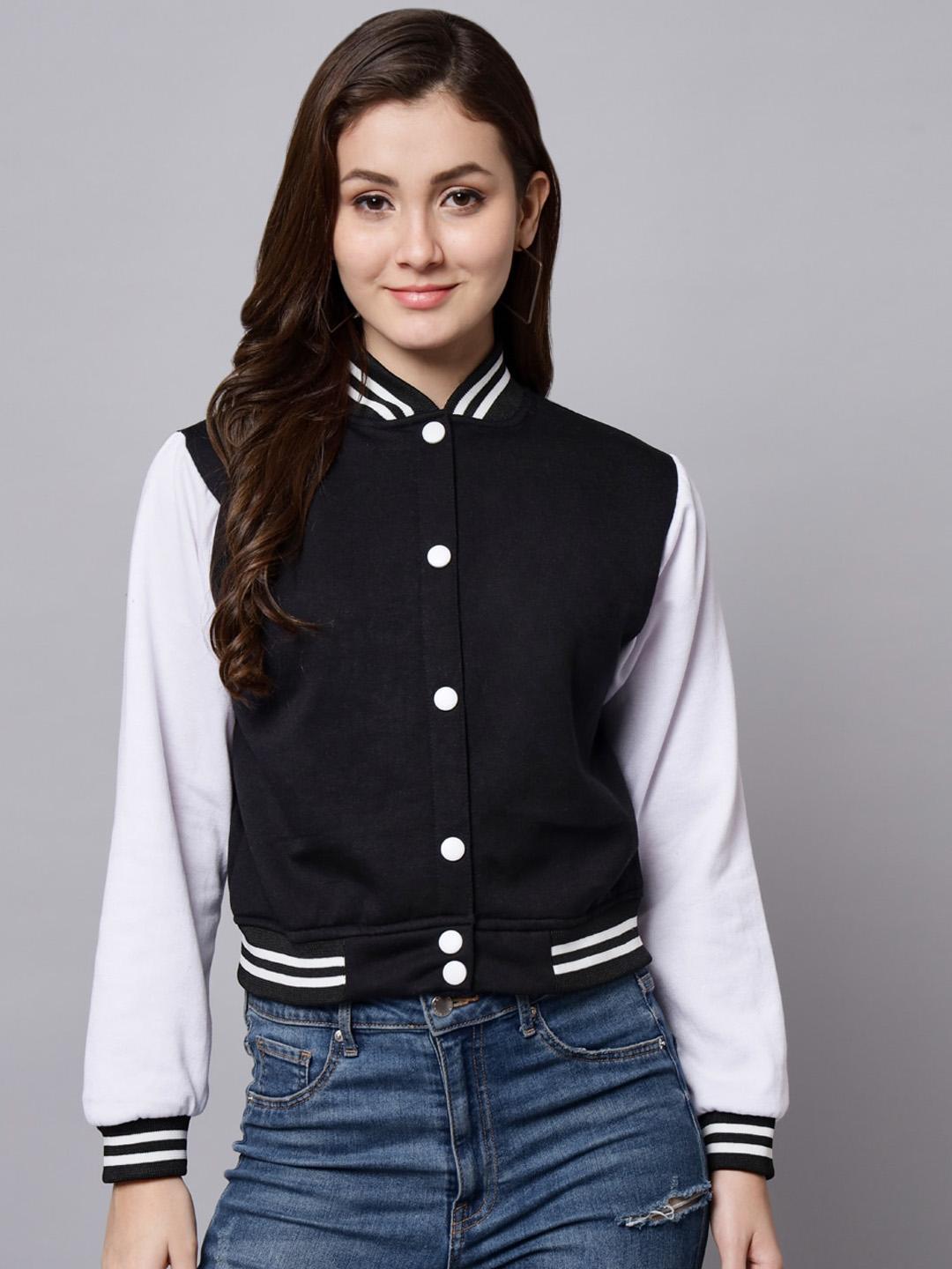 Buy Funday Fashion Stand Collar Fleece Crop Varsity Jacket - Jackets ...