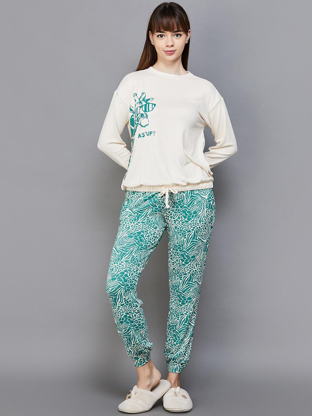 Buy Ginger By Lifestyle Floral Printed Pure Cotton Night Suit - Night ...