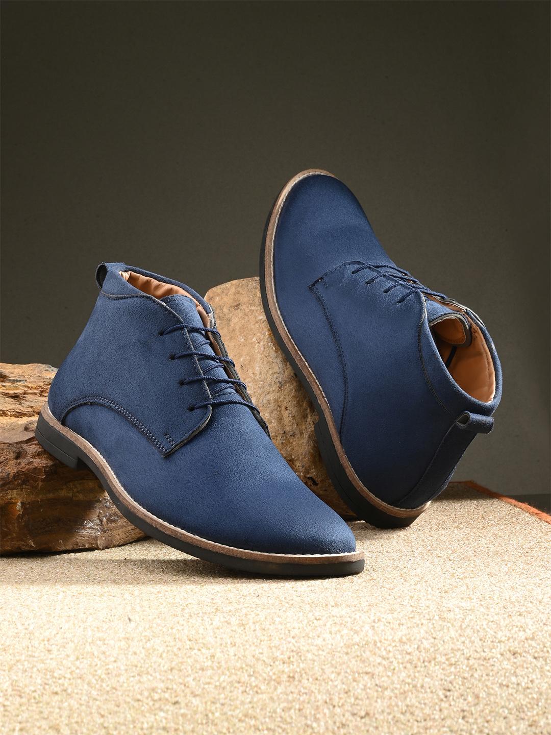 Buy Hirels Men Blue Solid Suede Mid Top Flat Boots - Casual Shoes for ...