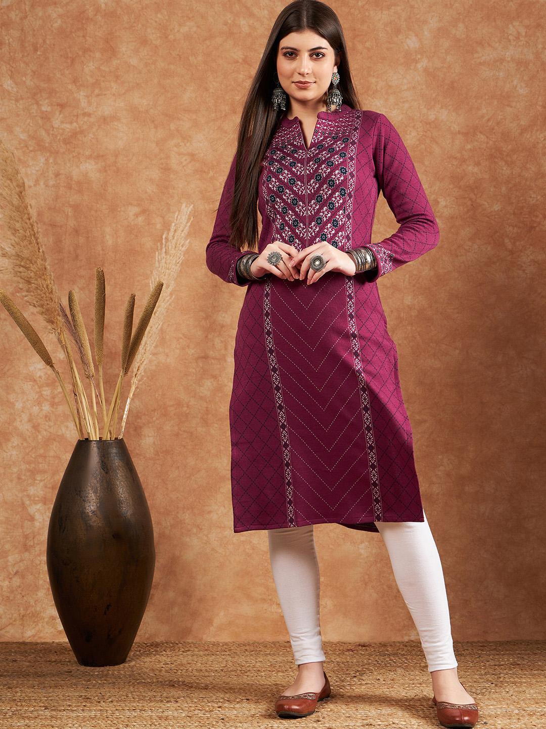 Buy Sangria Woven Design A Line Winter Kurta - Kurtas for Women ...