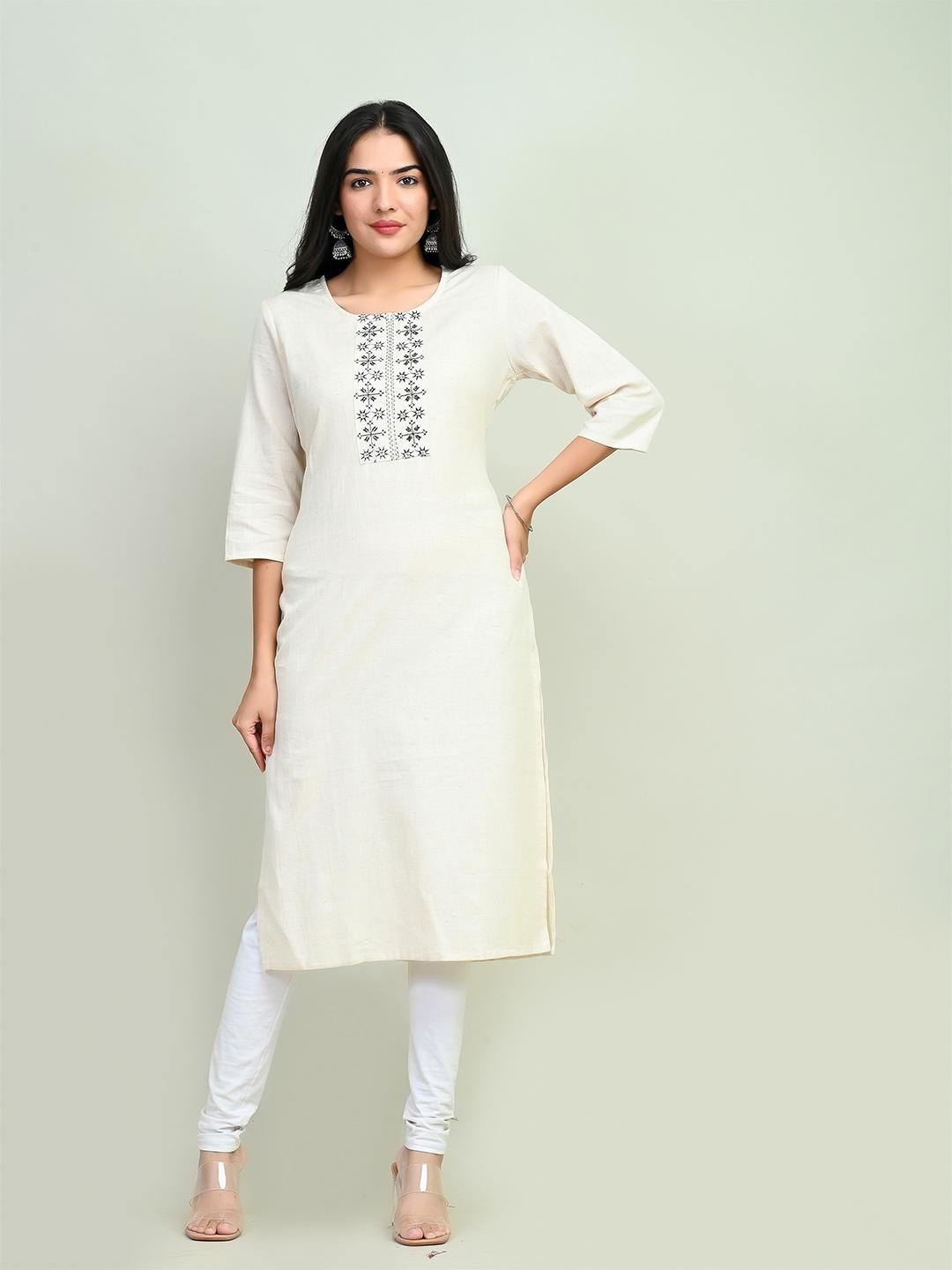 Buy Miramaar Ethnic Motifs Yoke Design Cotton Kurta - Kurtas for Women ...