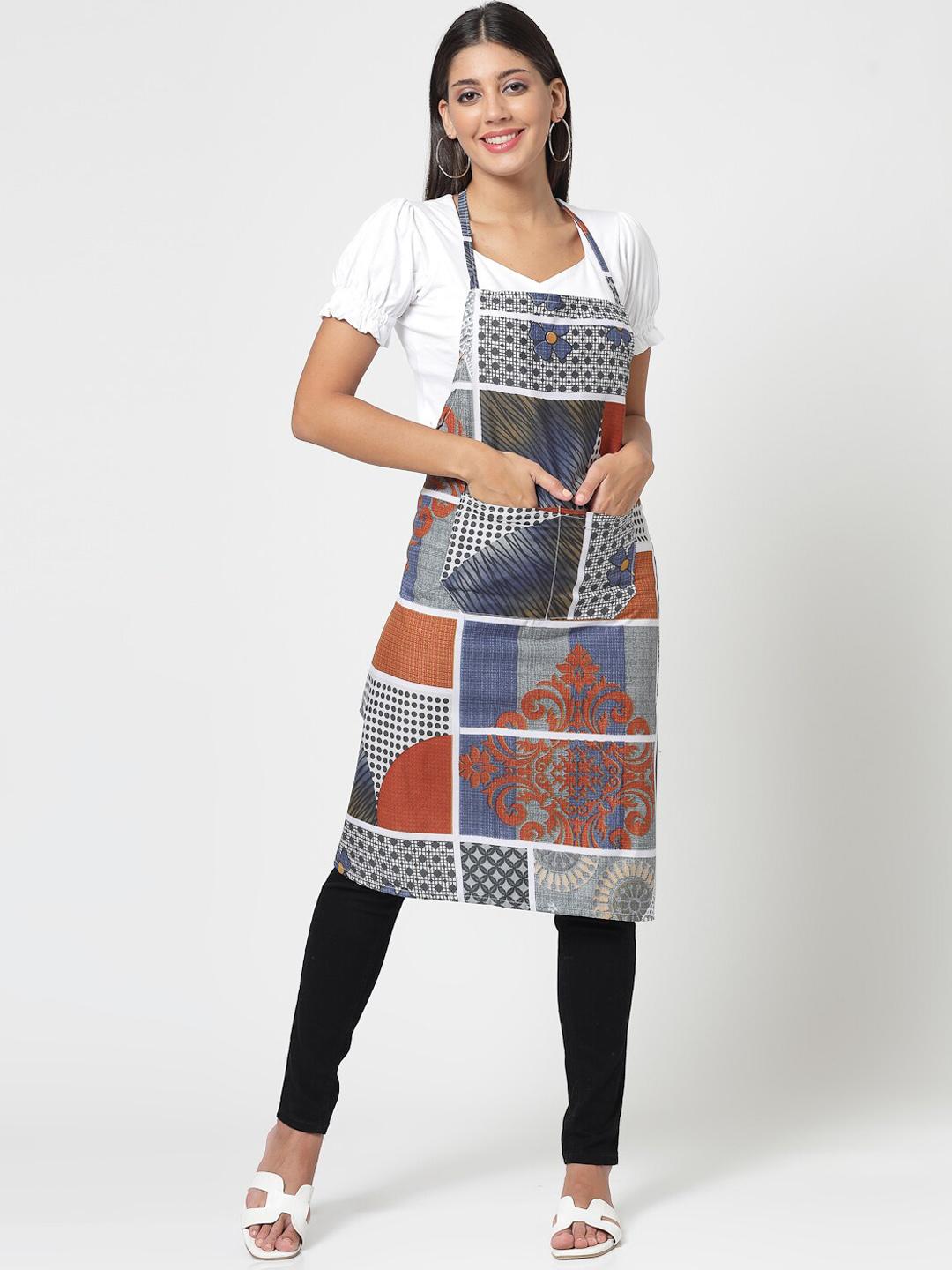 Buy Arrabi Grey & Orange Geometric Printed Apron - Aprons for Unisex ...