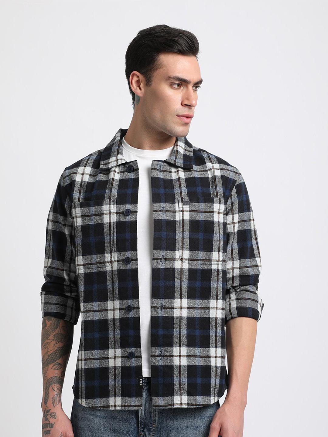 Buy THE BEAR HOUSE Men Checked Heavy Flannel Pure Cotton Shacket Slim ...