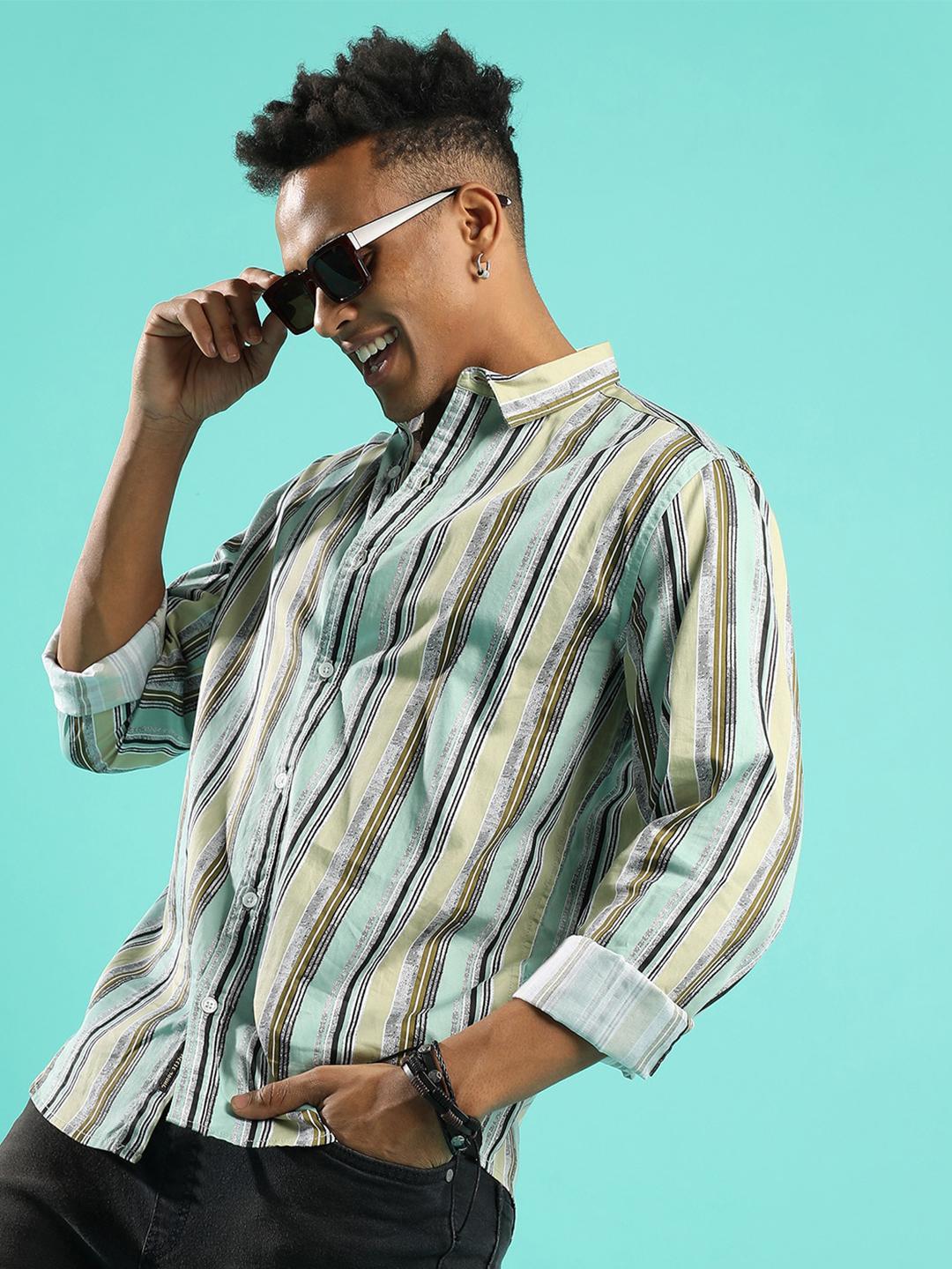 Buy Campus Sutra Vertical Striped Classic Regular Fit Cotton Casual ...