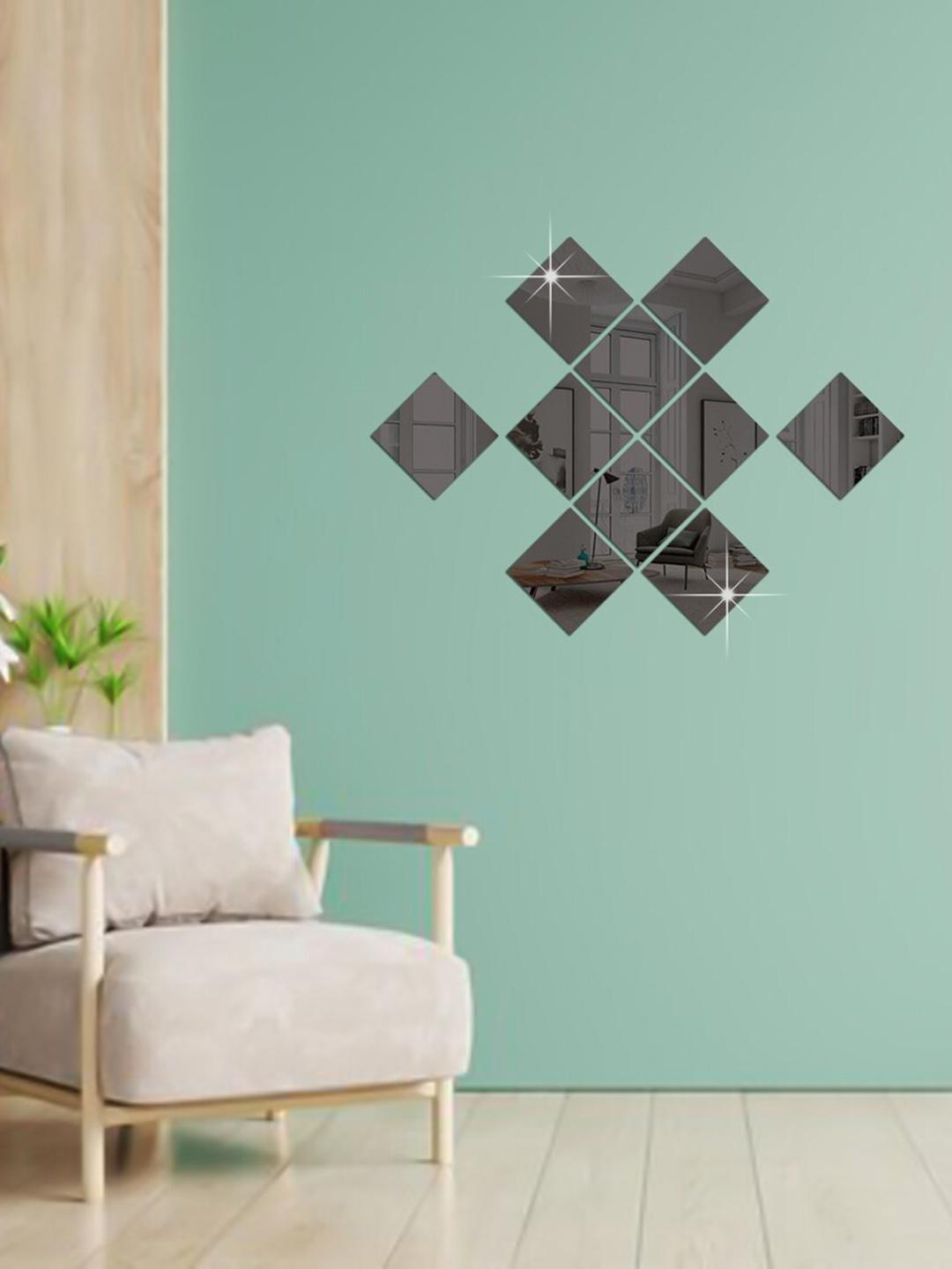 Buy WallDaddy Black 10 Pieces Self Adhesive Square Mirror Wall Stickers ...