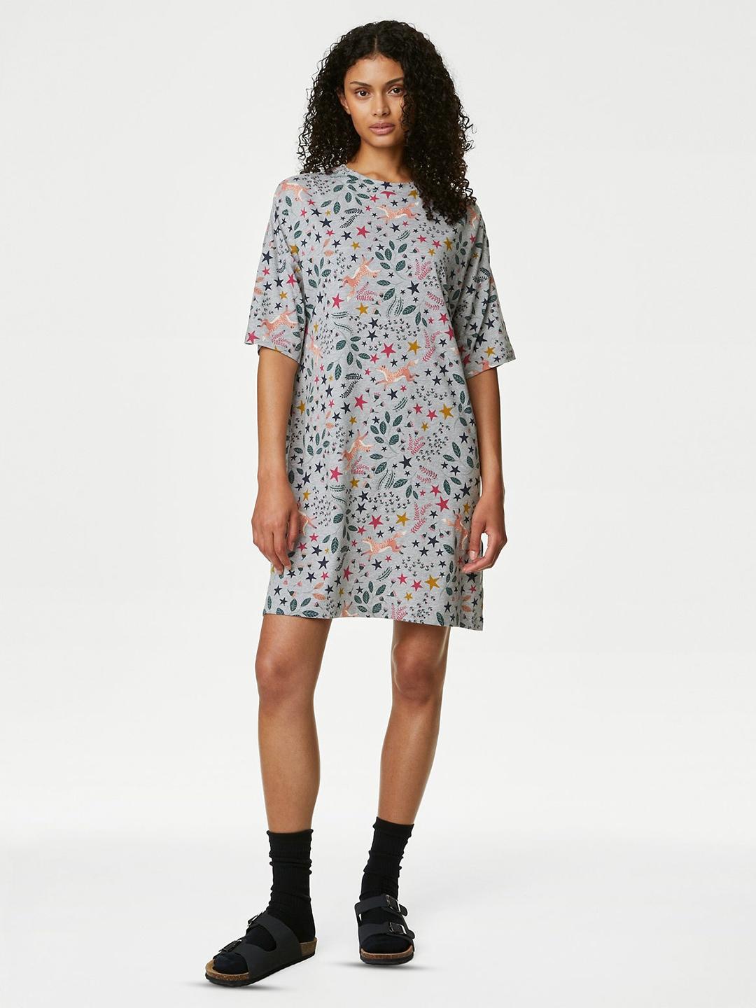 Buy Marks & Spencer Floral Printed Longline T Shirt Dress - Dresses for ...