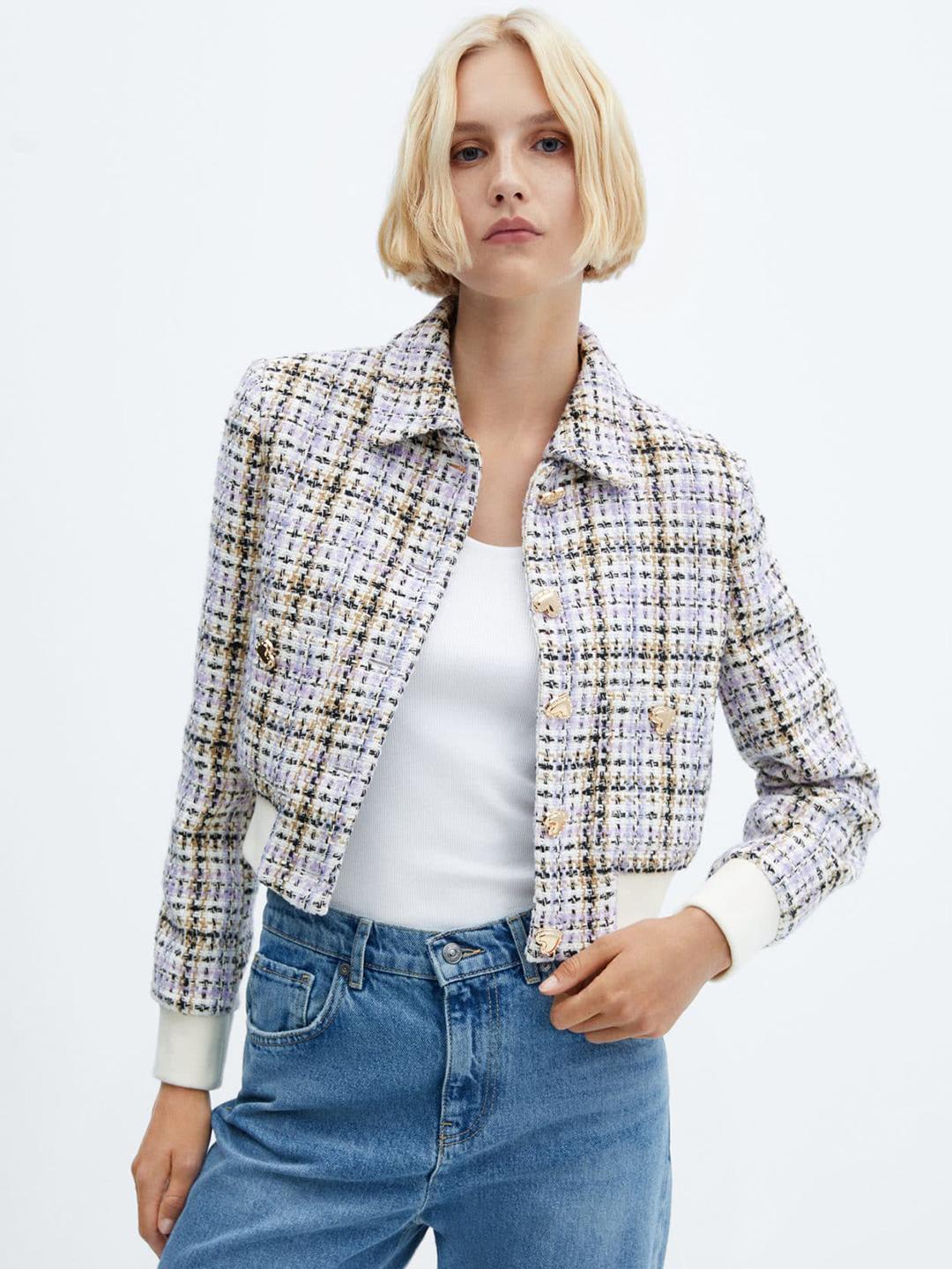 Buy MANGO Spread Collar Checked Tailored Jacket - Jackets for Women ...