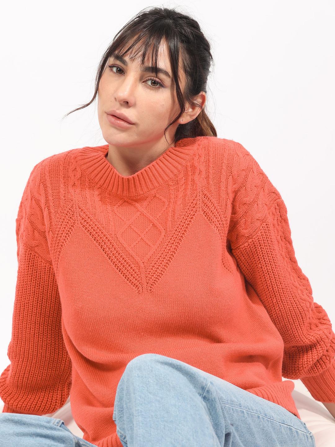 Buy RAREISM Cable Knit Self Design Acrylic Pullover - Sweaters for ...