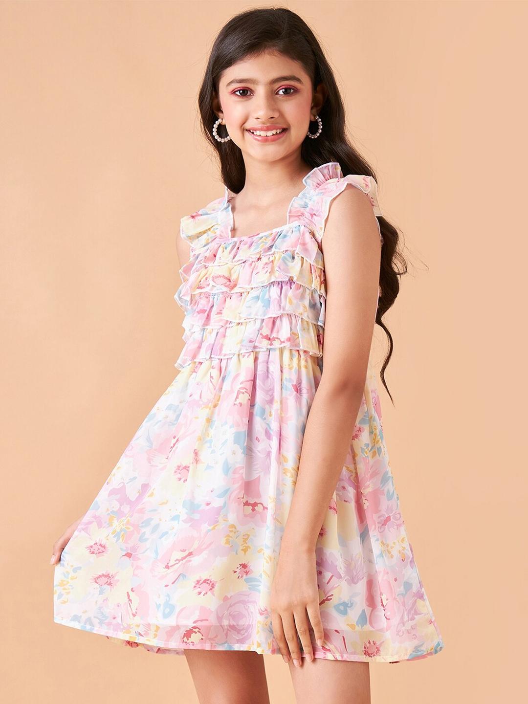 Buy Cherry & Jerry Girls Floral Printed Square Neck Sleeveless Ruffled ...