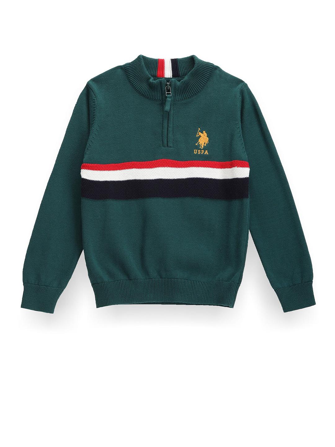 Buy U.S. Polo Assn. Kids Boys Striped Mock Collar Pure Cotton Pullover ...