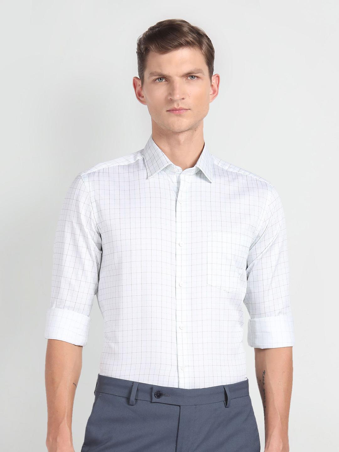 Buy Arrow Slim Fit Grid Tattersall Checked Twill Weave Pure Cotton ...