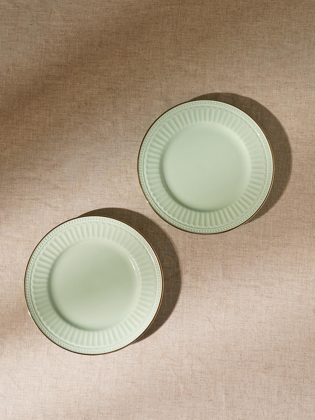 Buy Pure Home And Living 2 Pieces Green & Gold Toned Textured Ceramic ...