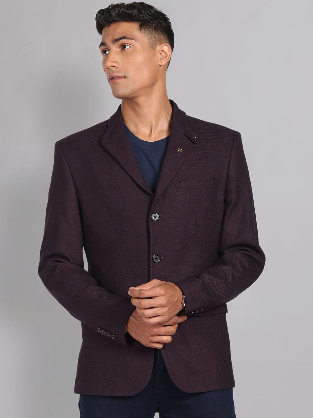 Buy AD By Arvind Notched Lapel Collar Single Breasted Formal Blazer ...