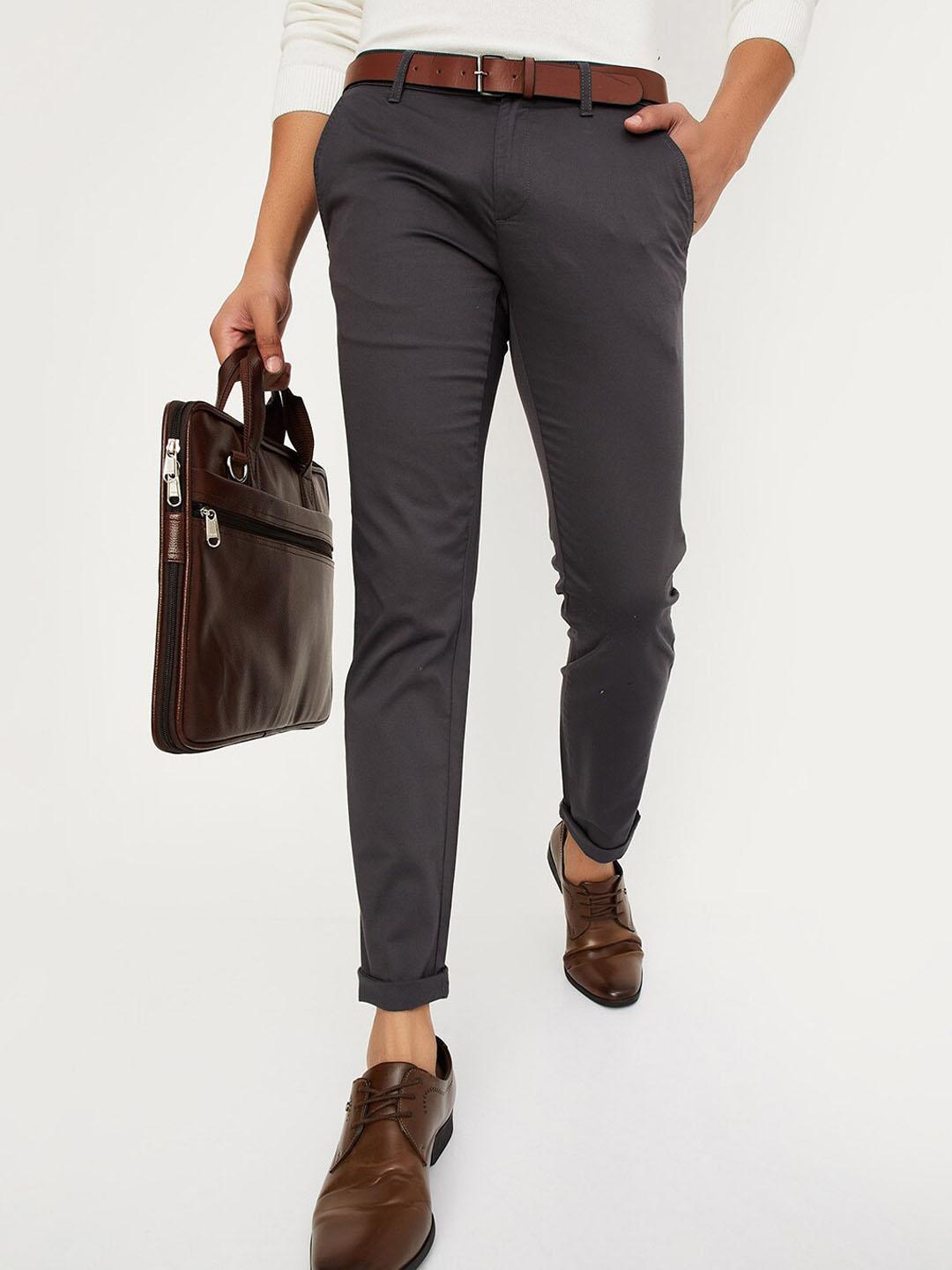 Buy Max Men Regular Fit Mid Rise Plain Cotton Formal Trousers ...