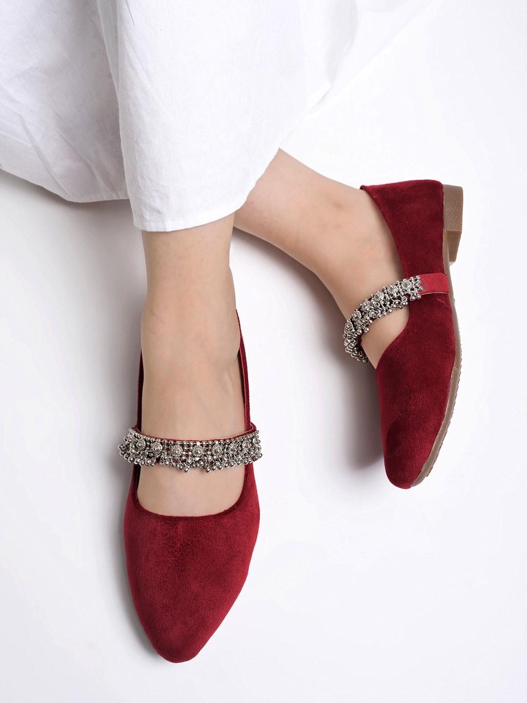 Buy Shoetopia Girls Pointed Toe Ethnic Embellished Suede Mojaris ...