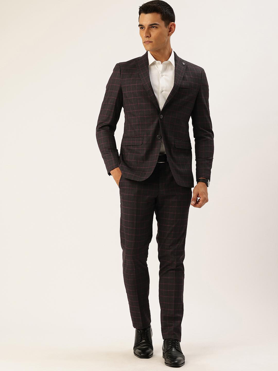 Buy Peter England Neo Slim Fit Checked Single Breasted Two Piece Formal ...