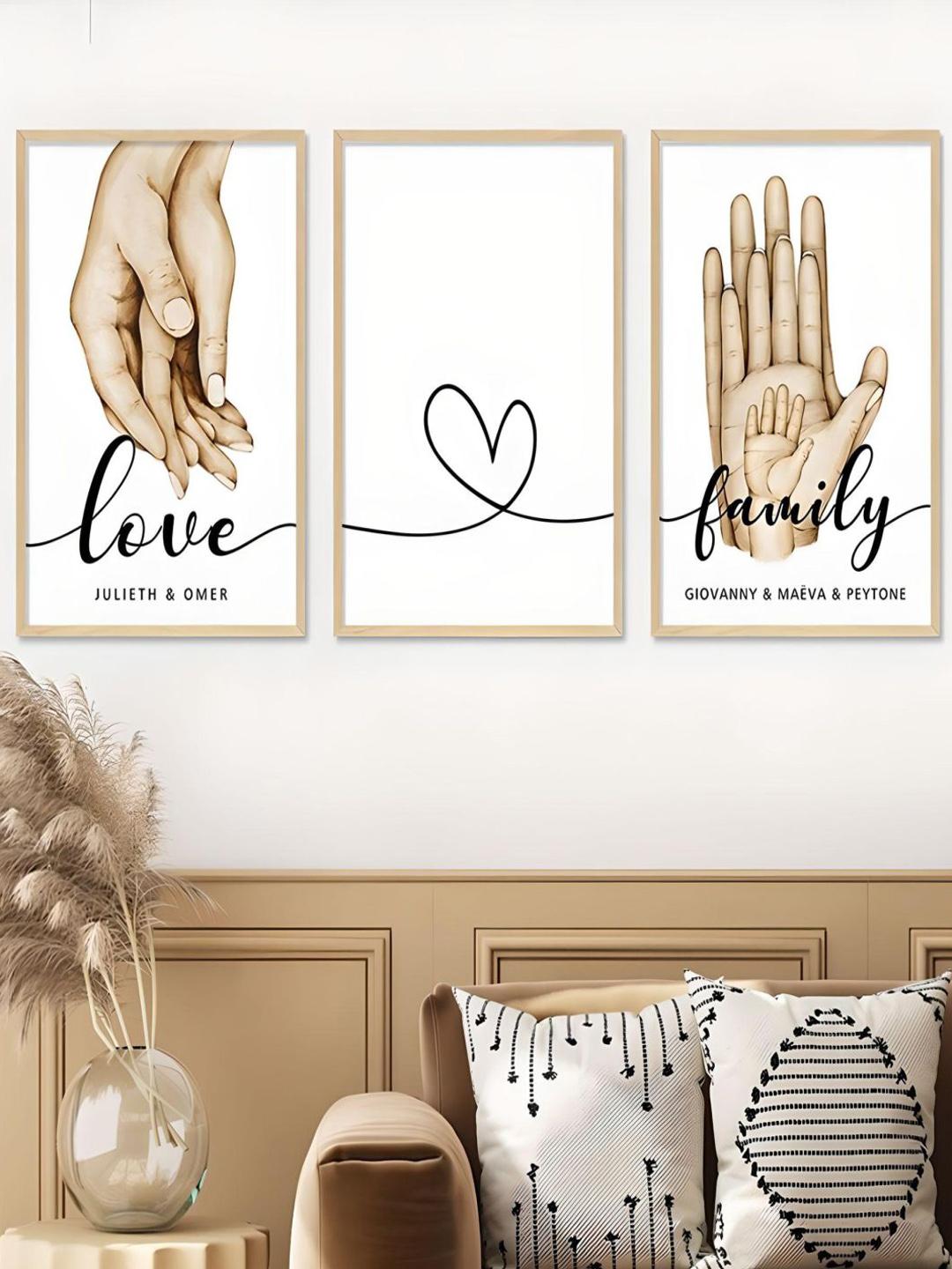Buy THE HANDMADE FLAIR White 3 Pieces Family Hands Posters Love Canvas ...