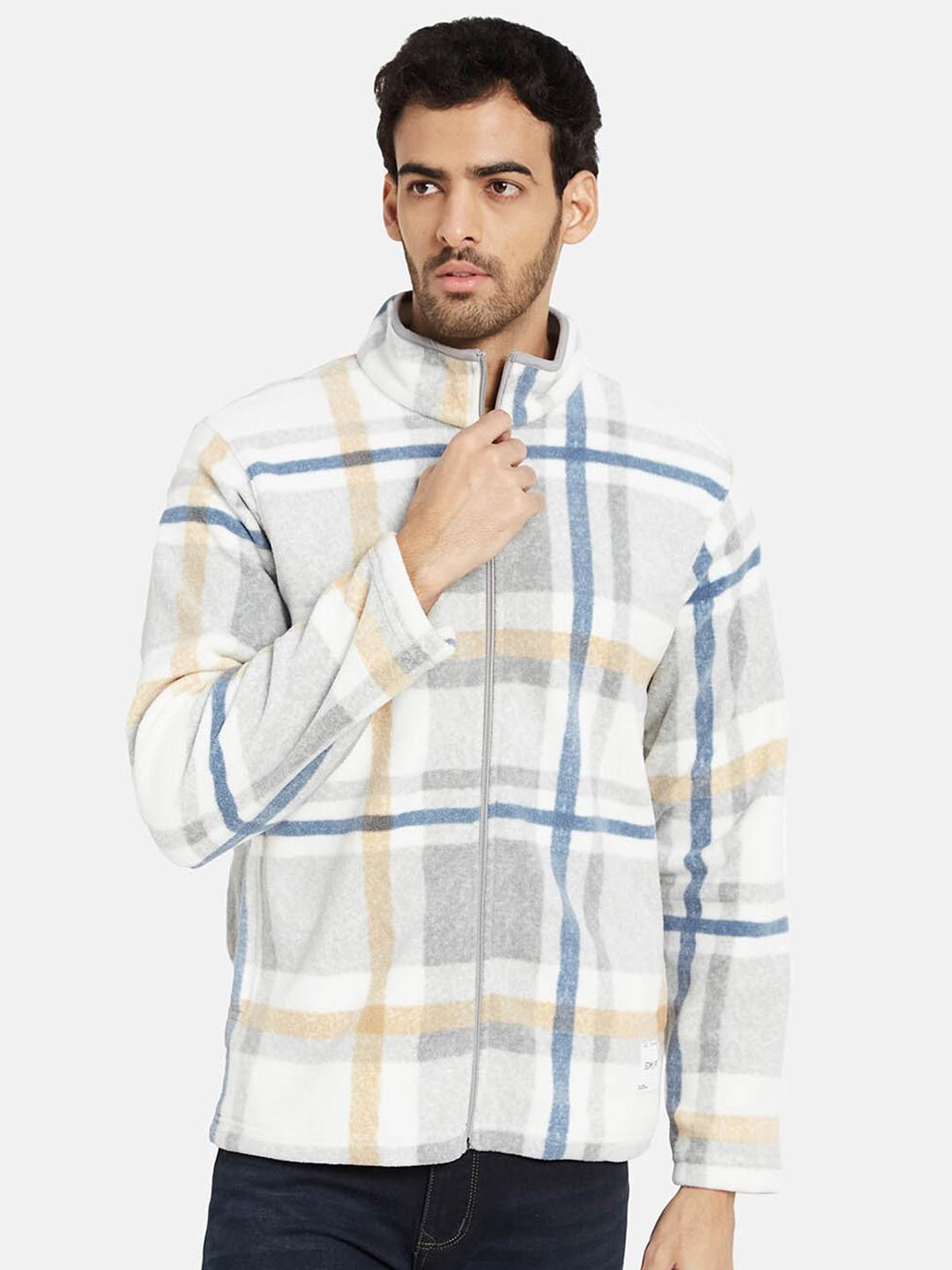 Buy Octave Checked Mock Collar Fleece Front Open Sweatshirt ...