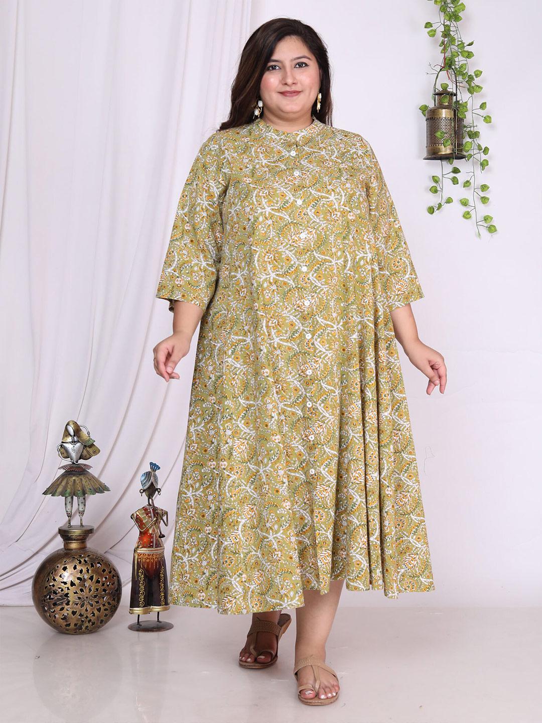 Buy Swasti Floral Printed Mandarin Collar A Line Dress - Dresses for ...